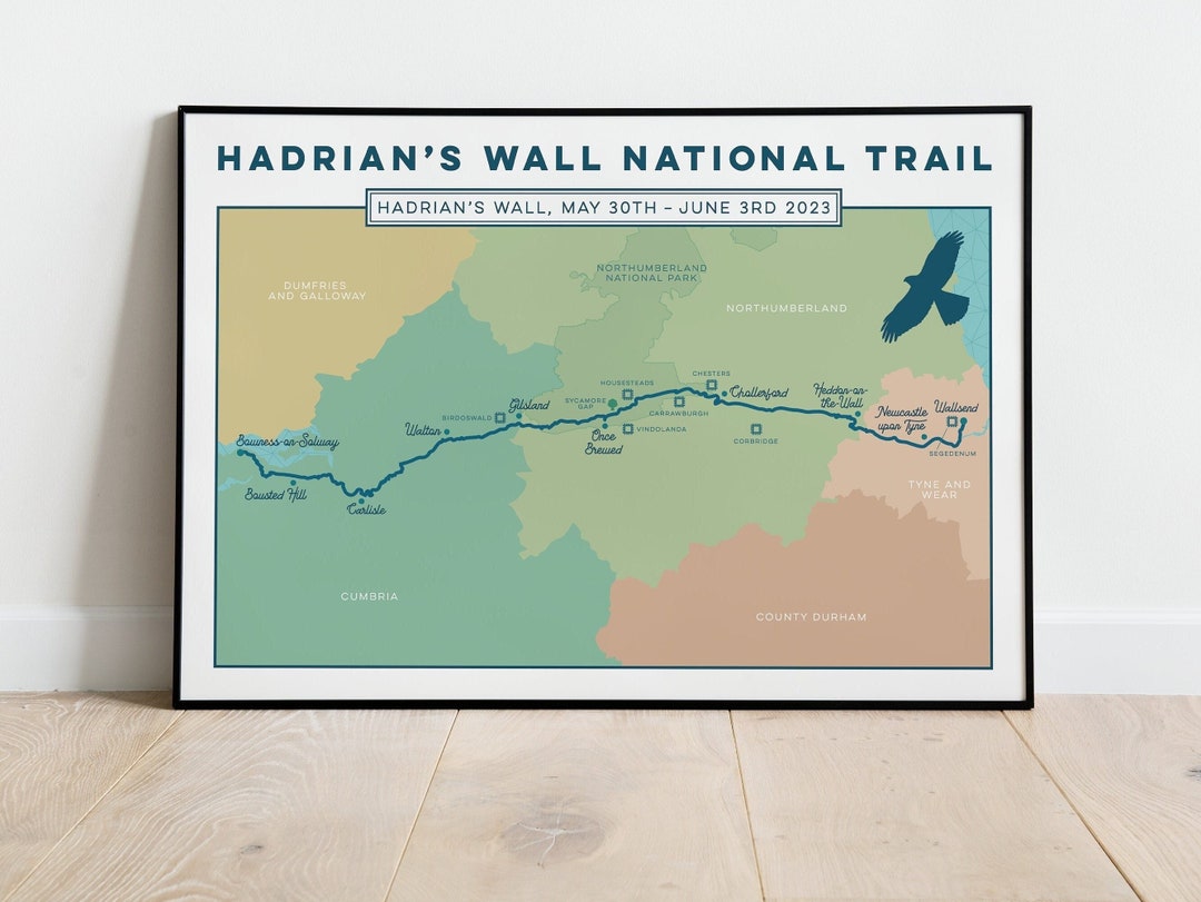 Hadrian's Wall Art Personalised Print, Custom Map, Hadrians Wall Print ...