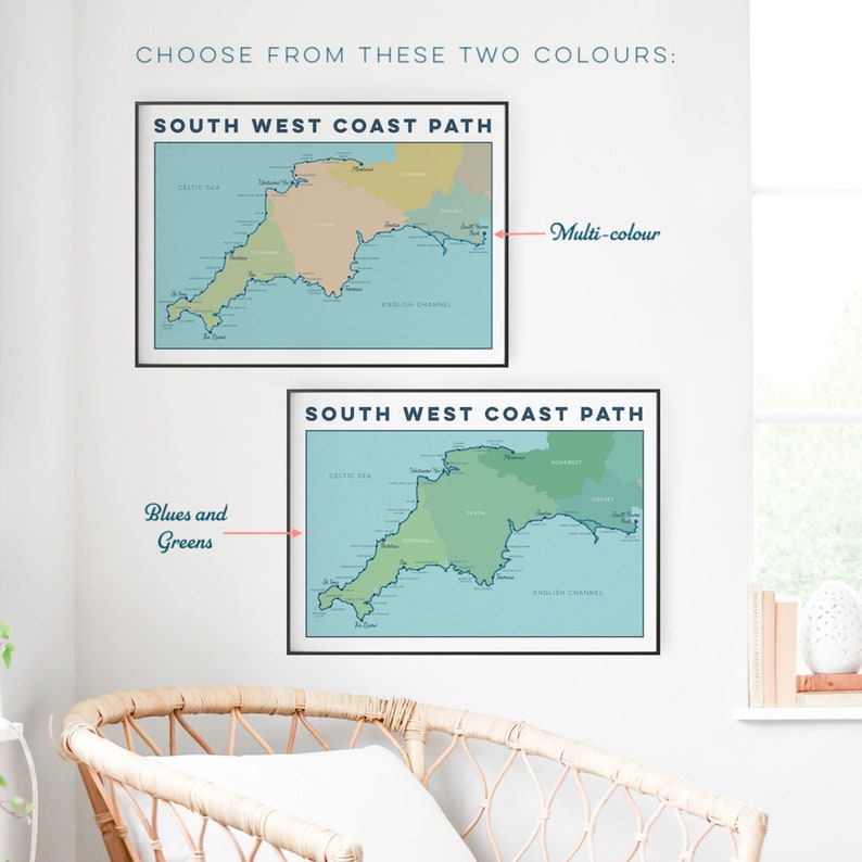 South West Coast Path Art Print: Trail Map Wall Art With National Trail ...