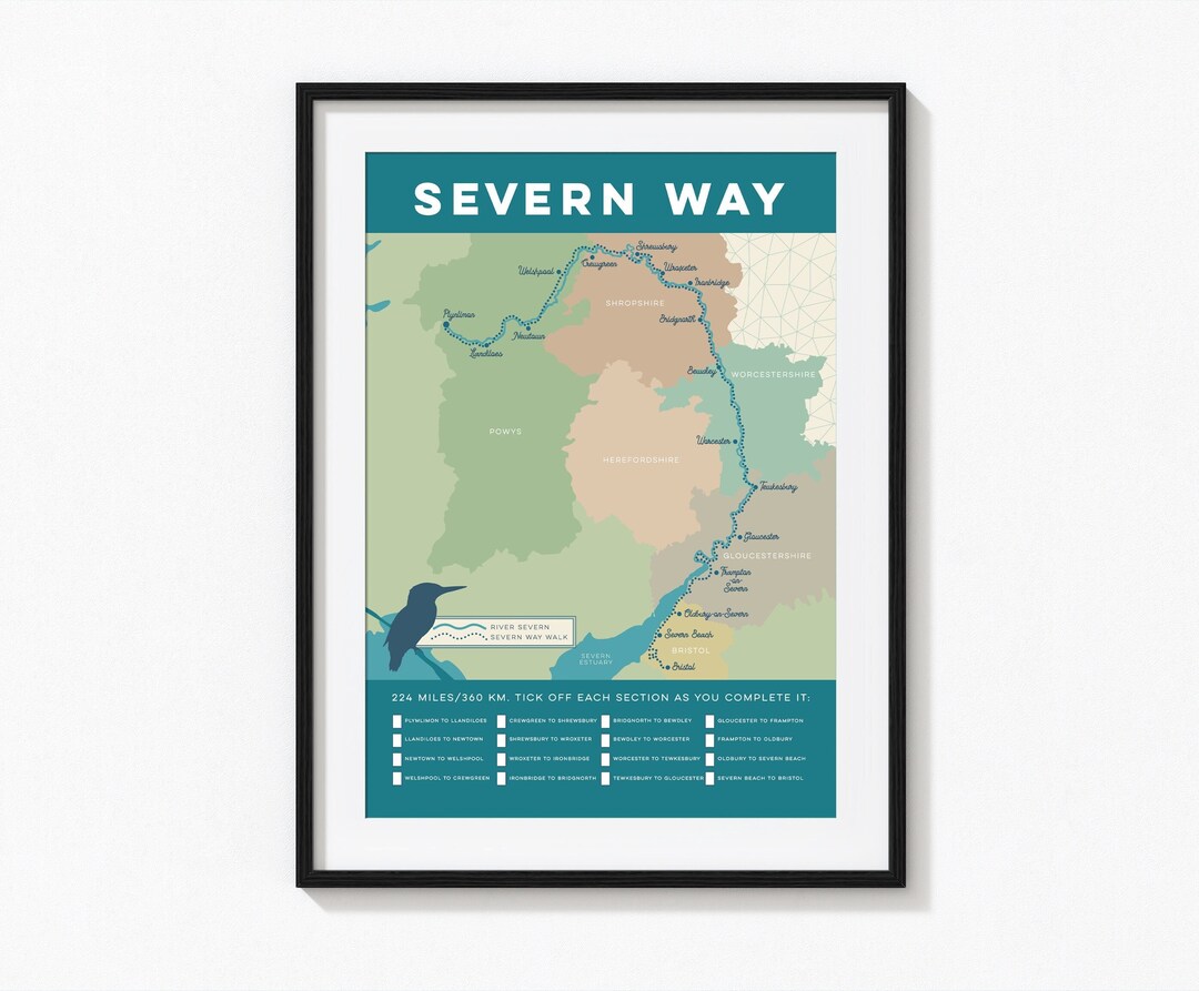 River Severn Art Print y Severn Way Map con lista de verificación ...
