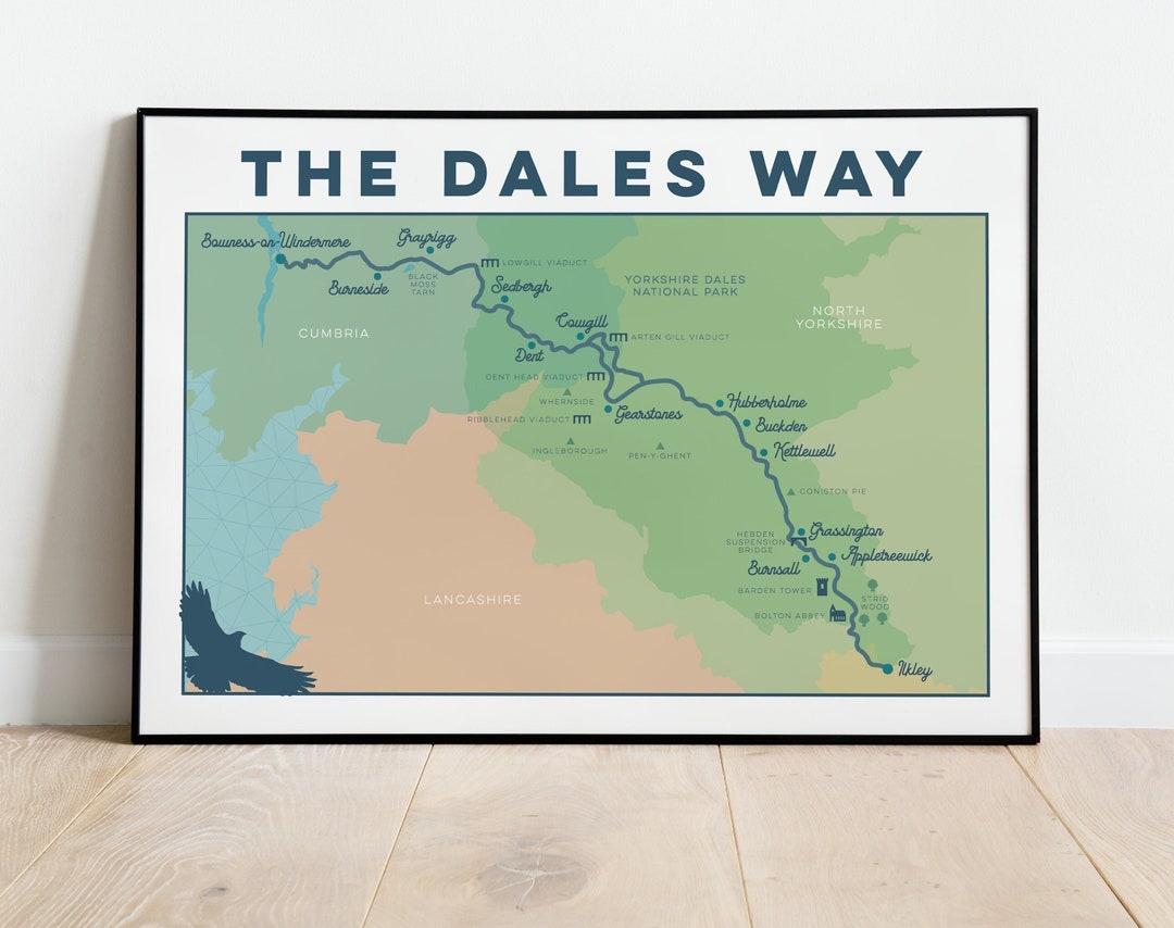Dales Way Art Print: Yorkshire Dales Way Wall Art, Dales Way Walk Map ...
