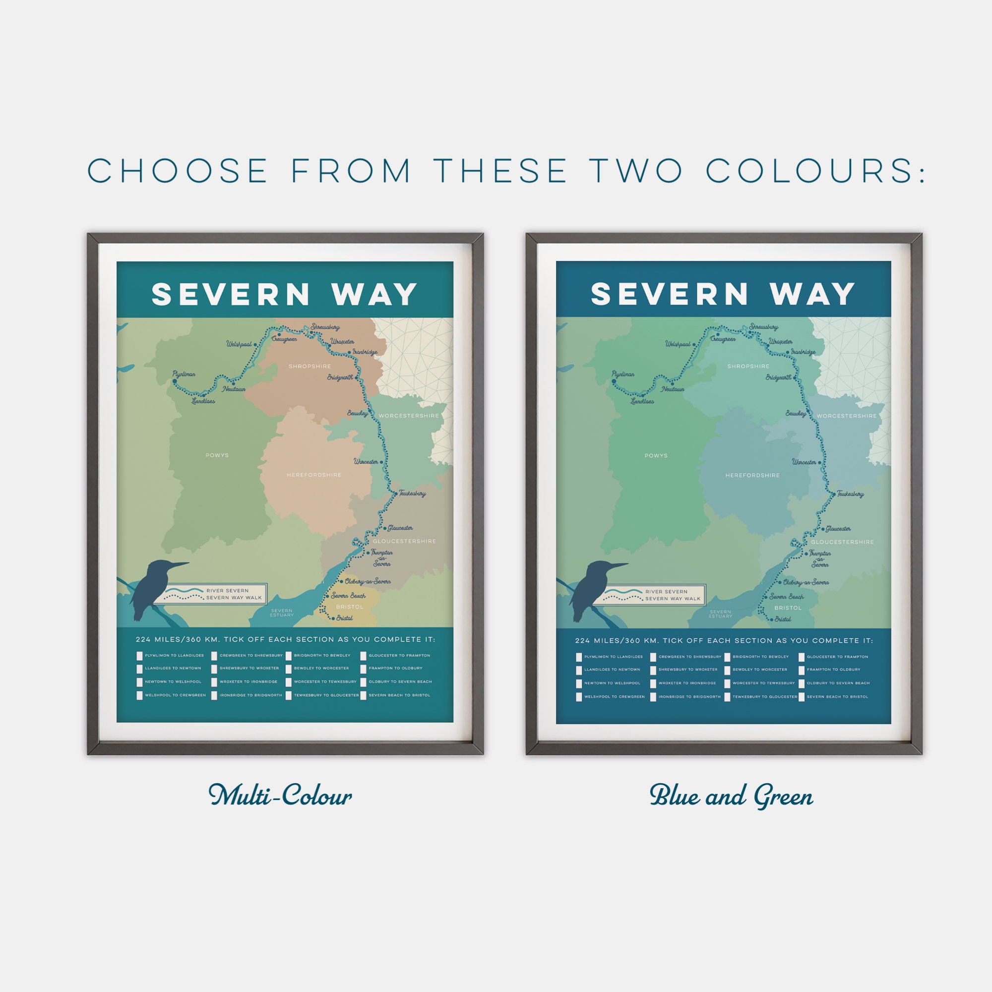 River Severn Art Print y Severn Way Map con lista de verificación ...