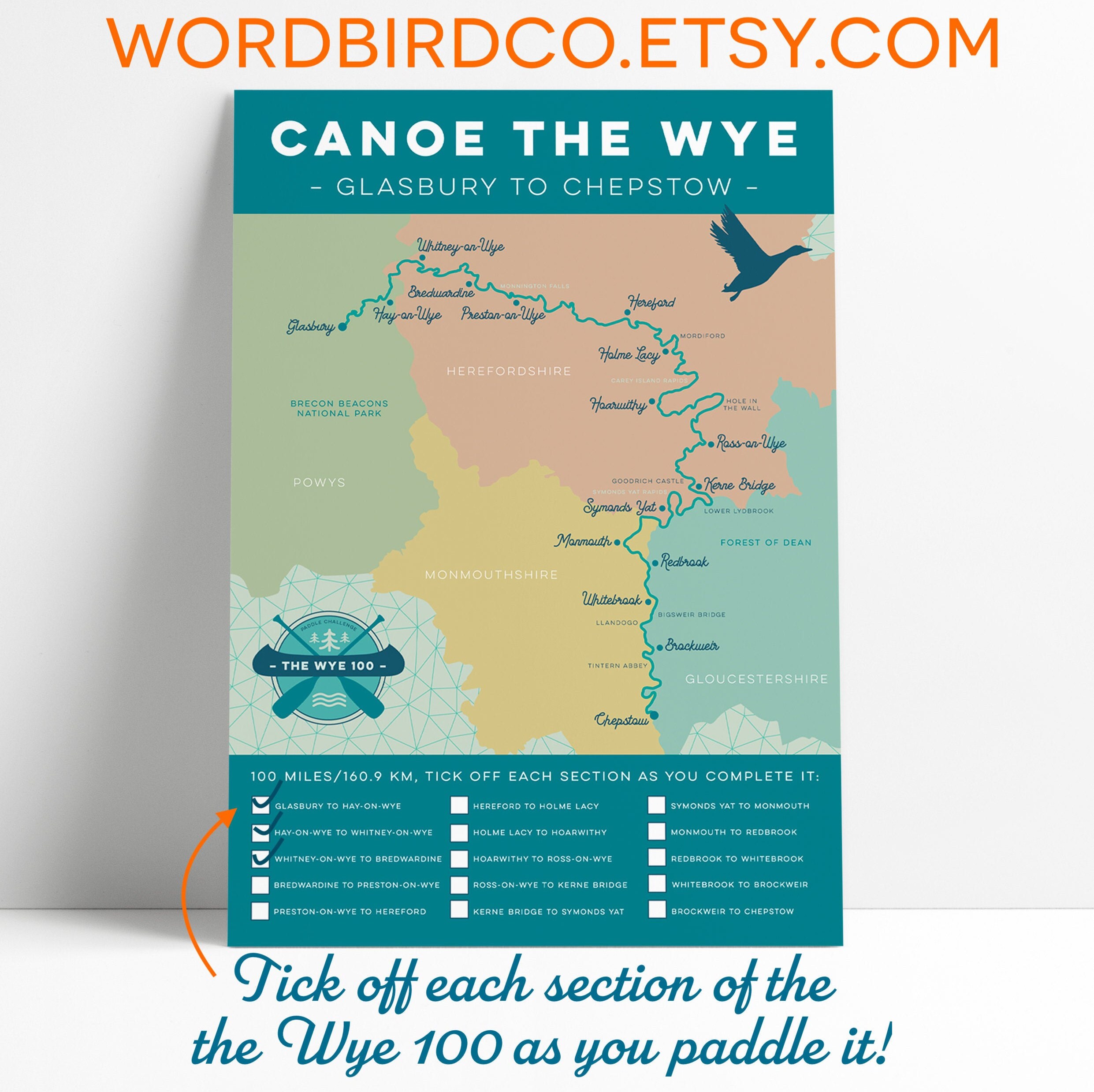 Canoeing Gift: River Wye Art Print. Wall Art Map Art Wye 100 - Etsy UK