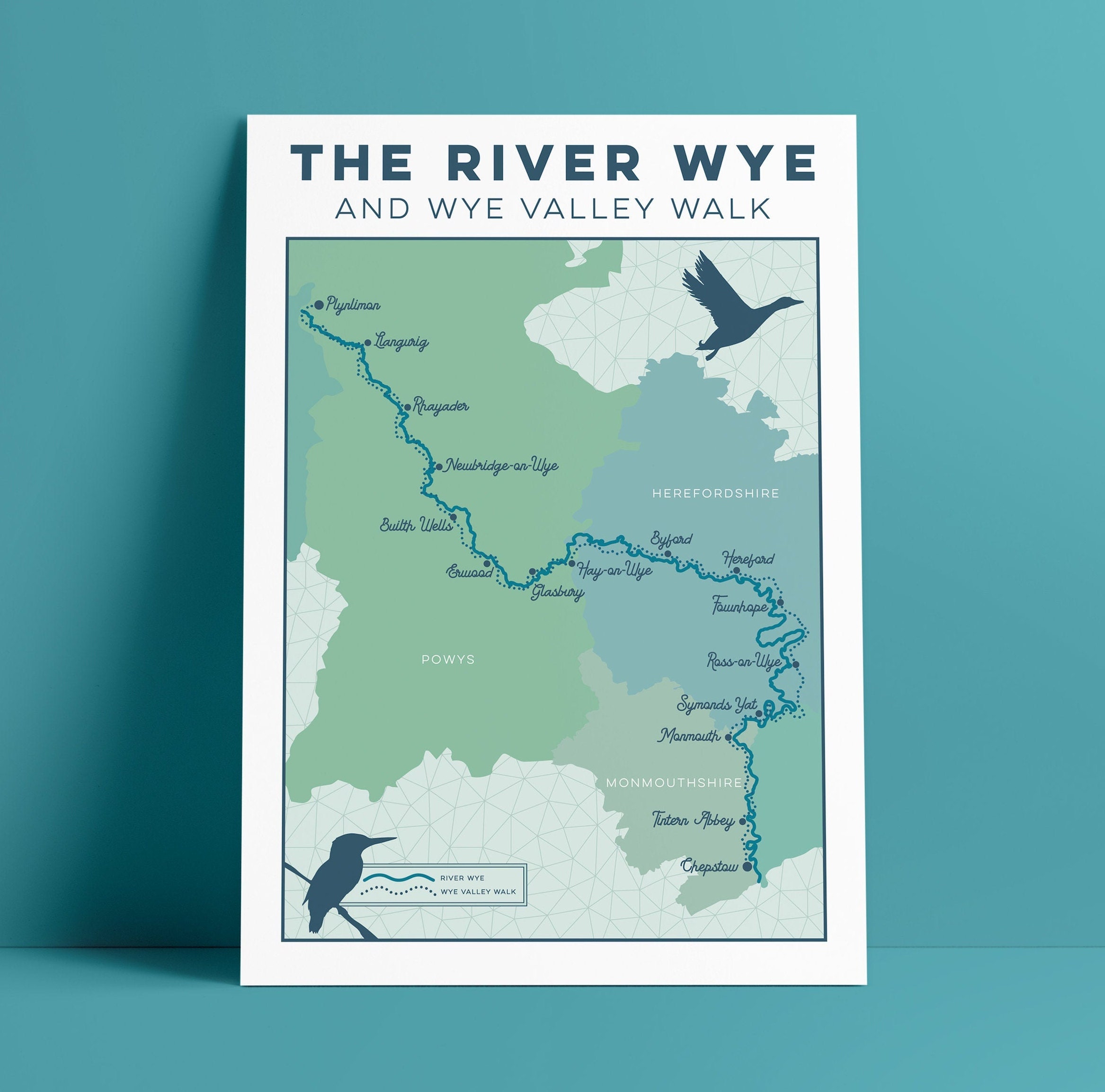 River Wye Art Print With Wye Valley Walk. Wall Art, Trail Map Art, Map ...