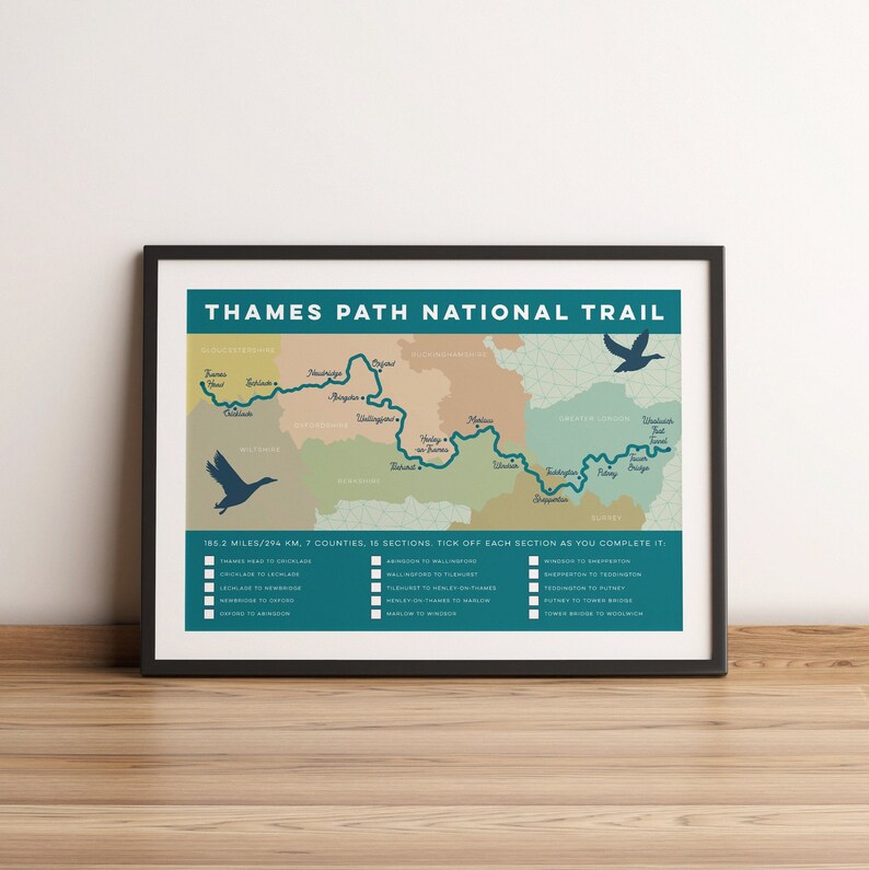 Thames Path Map With Checklist: River Thames Wall Art Print - Etsy UK