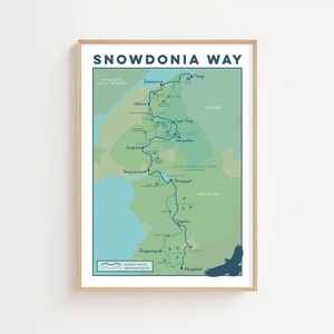 Snowdonia Way Art Print: Hiking Trail Map Art. North Wales Map, Wales ...