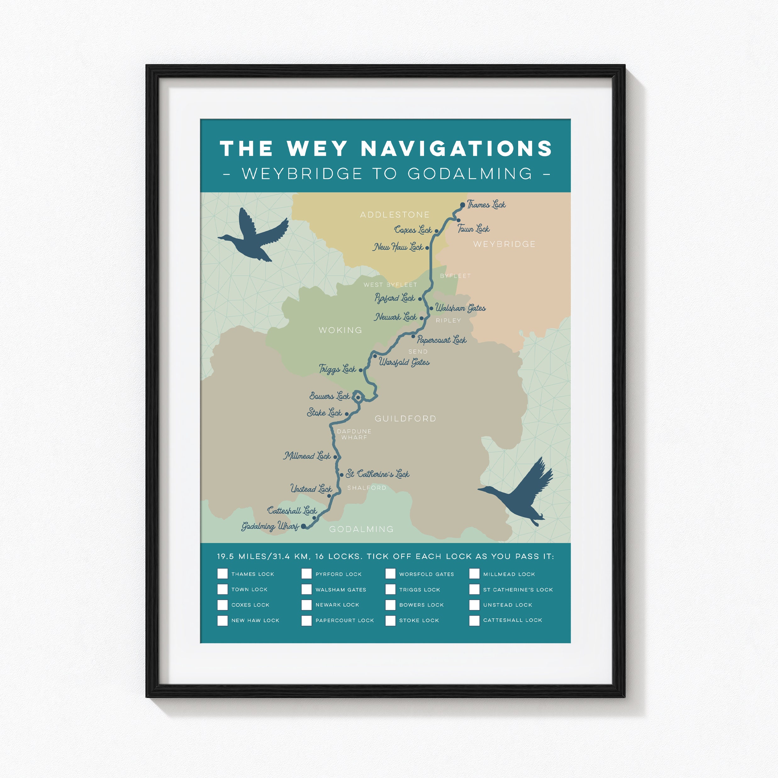 River Wey Art: Weybridge to Godalming, Wey Navigation Art Print, Surrey ...