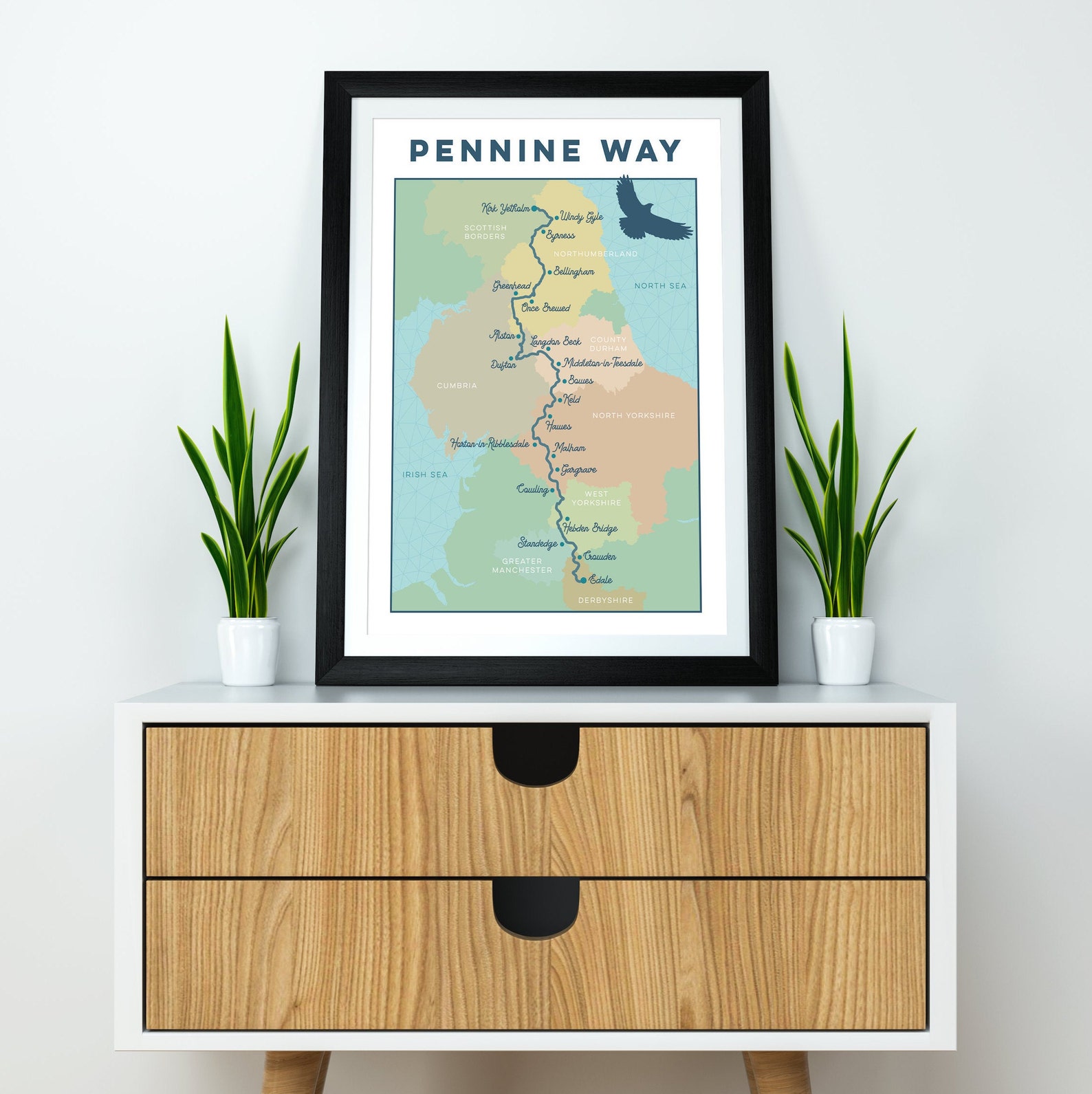 Pennine Way Map Art Print. Pennine Trail Map Print Pennines | Etsy