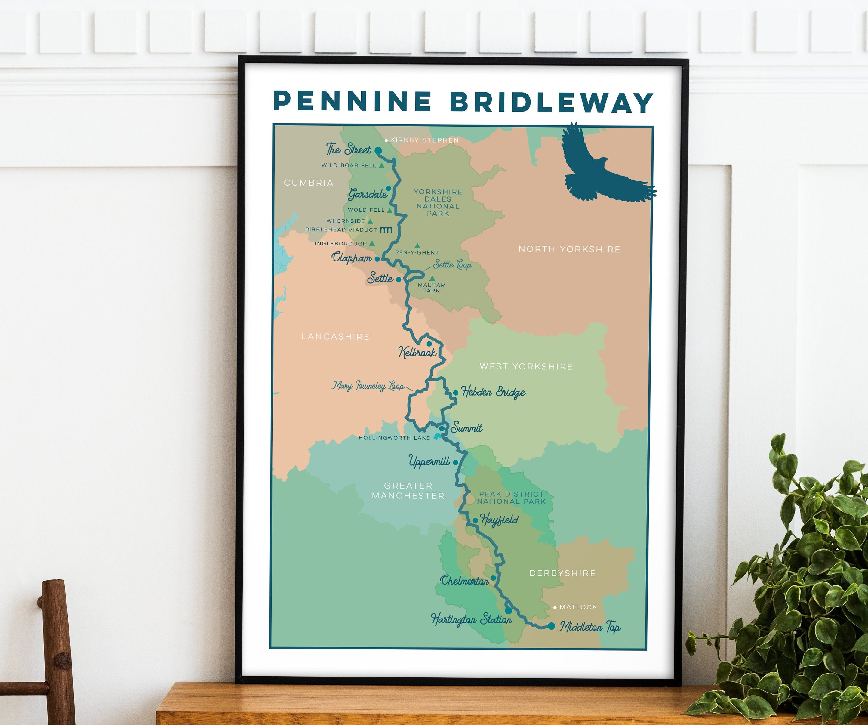 Pennine Bridleway Map Art Print. Pennine Bridleway Trail Map Print ...