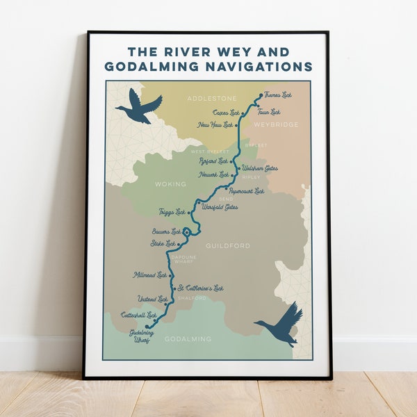 River Wey Art: Weybridge to Godalming, Wey Navigation Art Print, Surrey ...