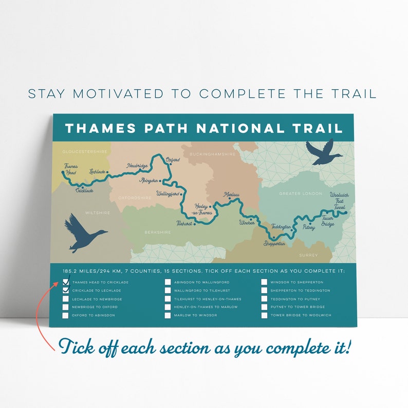 Thames Path Map With Checklist: River Thames Wall Art Print, Thames ...