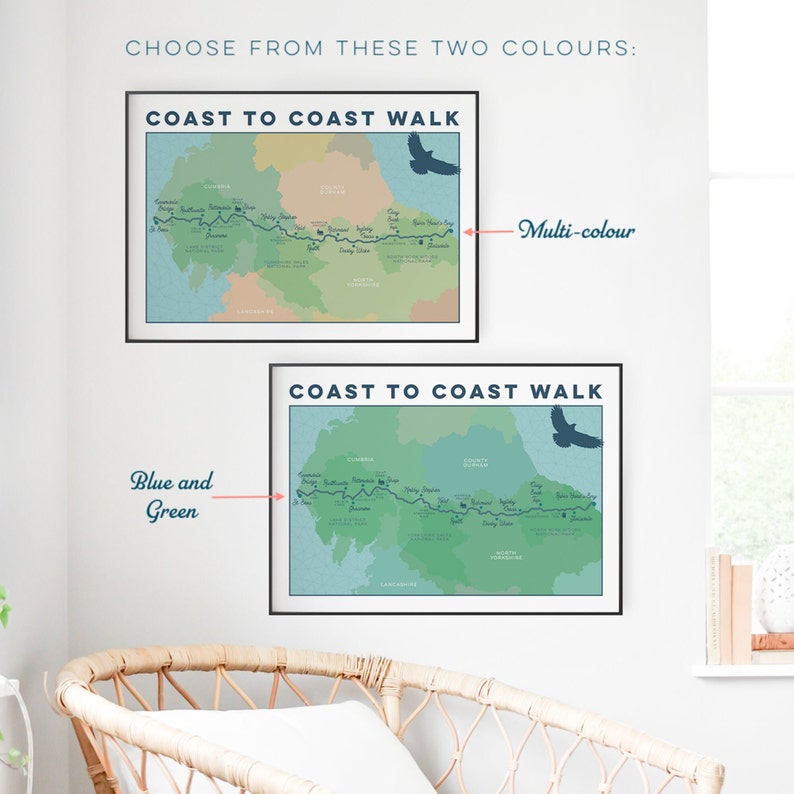 Wainwright's Coast to Coast Walk Art Print: Coast to Coast Map Print ...