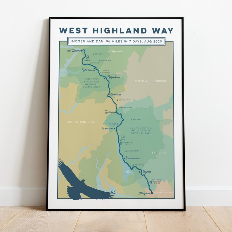 Personalised West Highland Way Art Print: Gift for Walkers. WHW Map ...