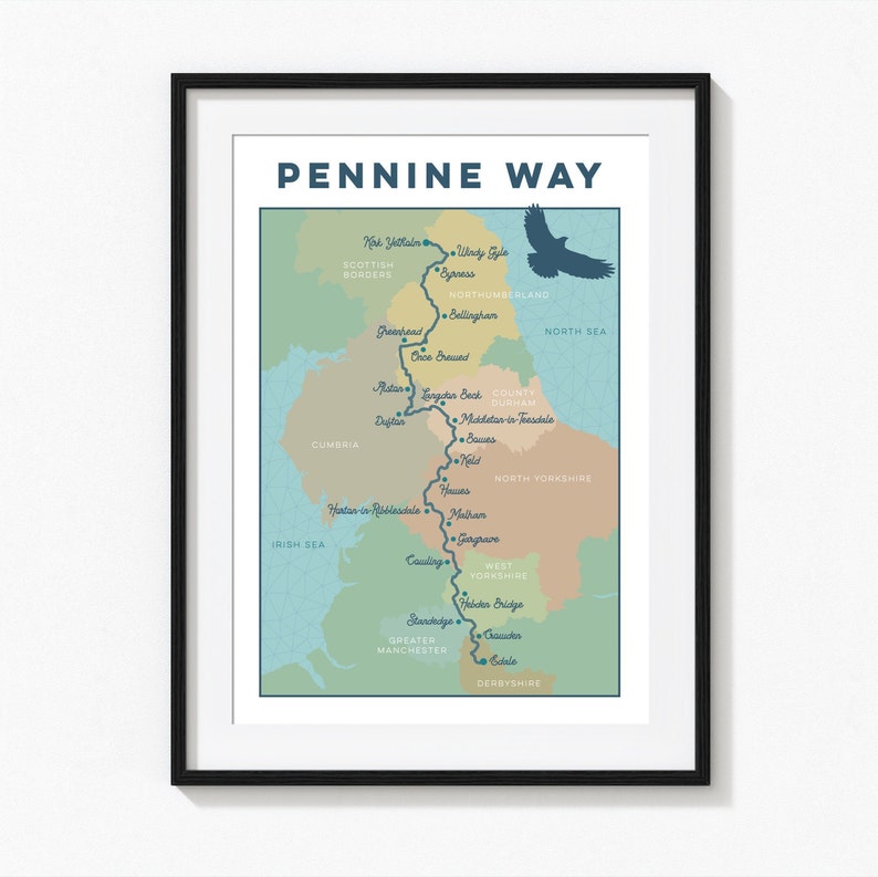 Pennine Way Map Art Print. Pennine Trail Map Print Pennines | Etsy