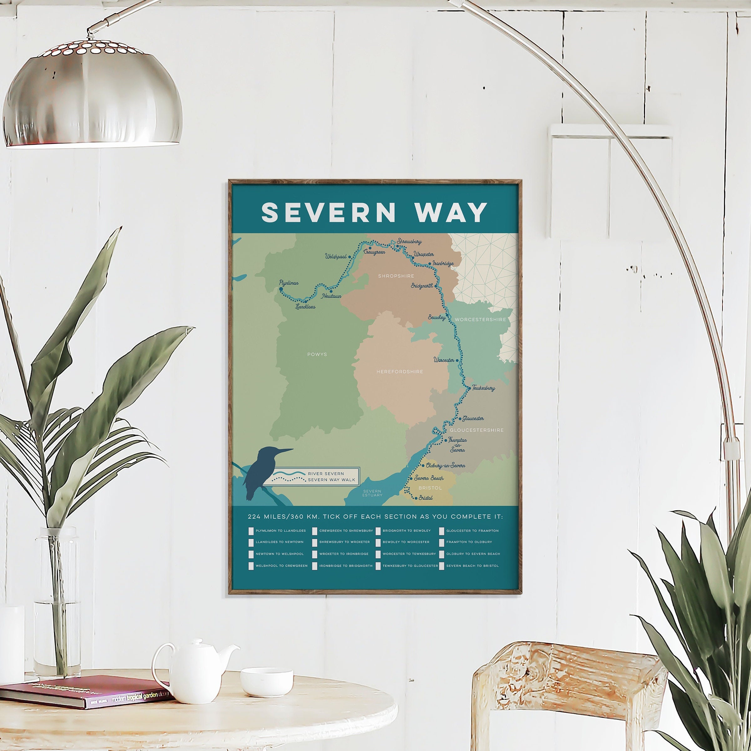River Severn Art Print y Severn Way Map con lista de verificación ...