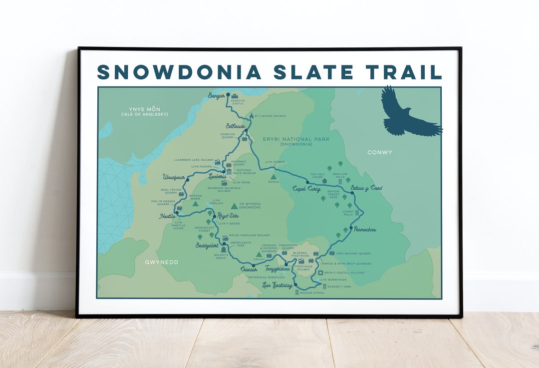 Snowdonia Slate Trail Print: Hiking Map Art. North Wales Map, Snowdonia ...