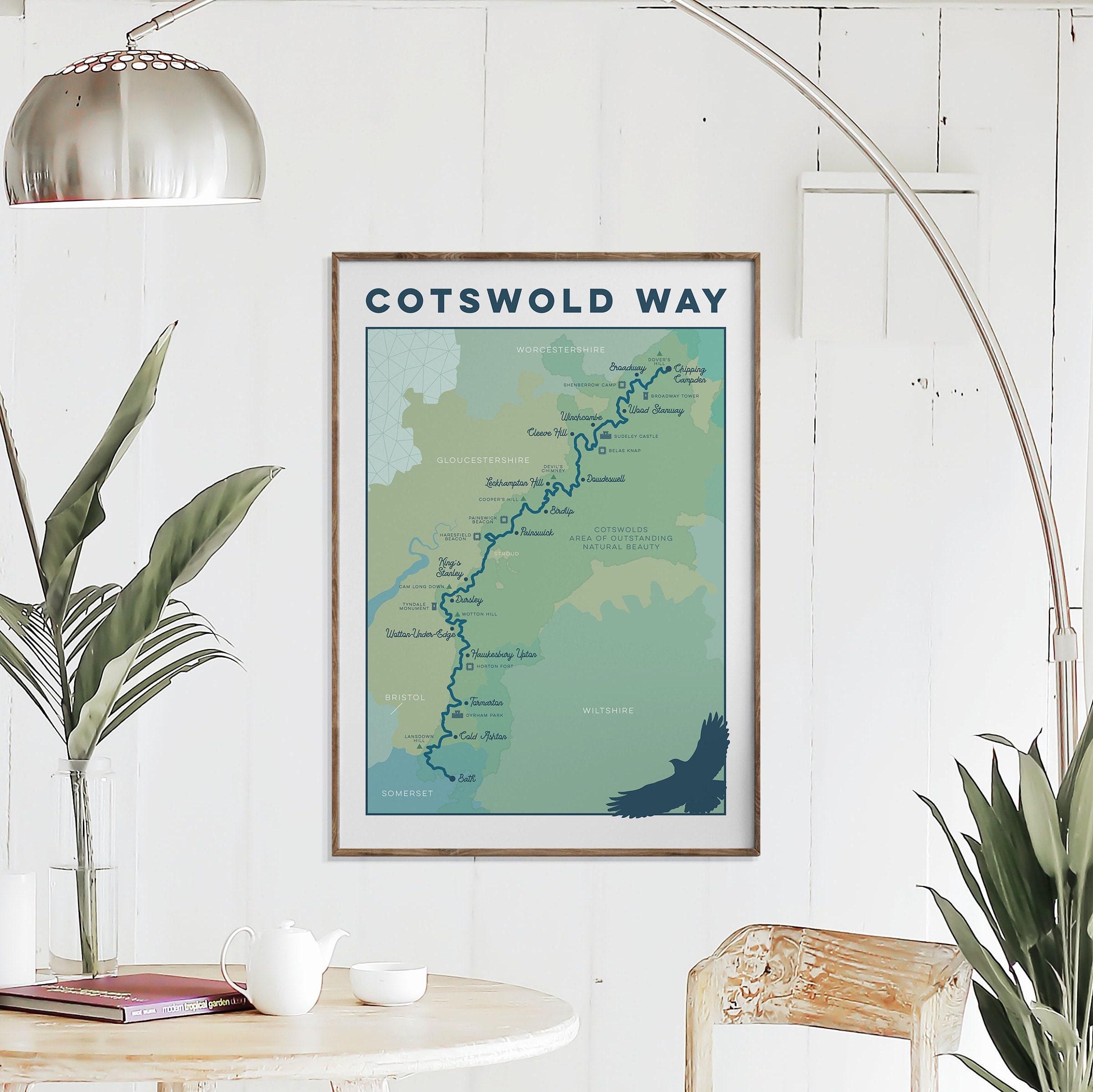 Cotswold Way Map Art Print. Cotswold Trail Map Print, Cotswolds Wall ...