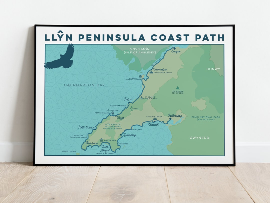 Llyn Peninsula Coast Path Art Print: Trail Map Art of Pen Llyn Coastal ...