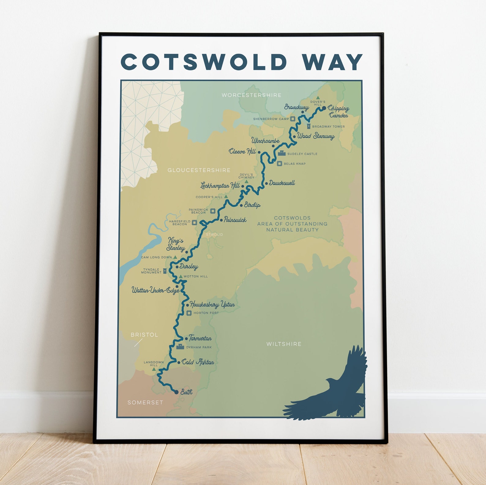 Cotswold Way Map Art Print. Cotswold Trail Map Print - Etsy UK