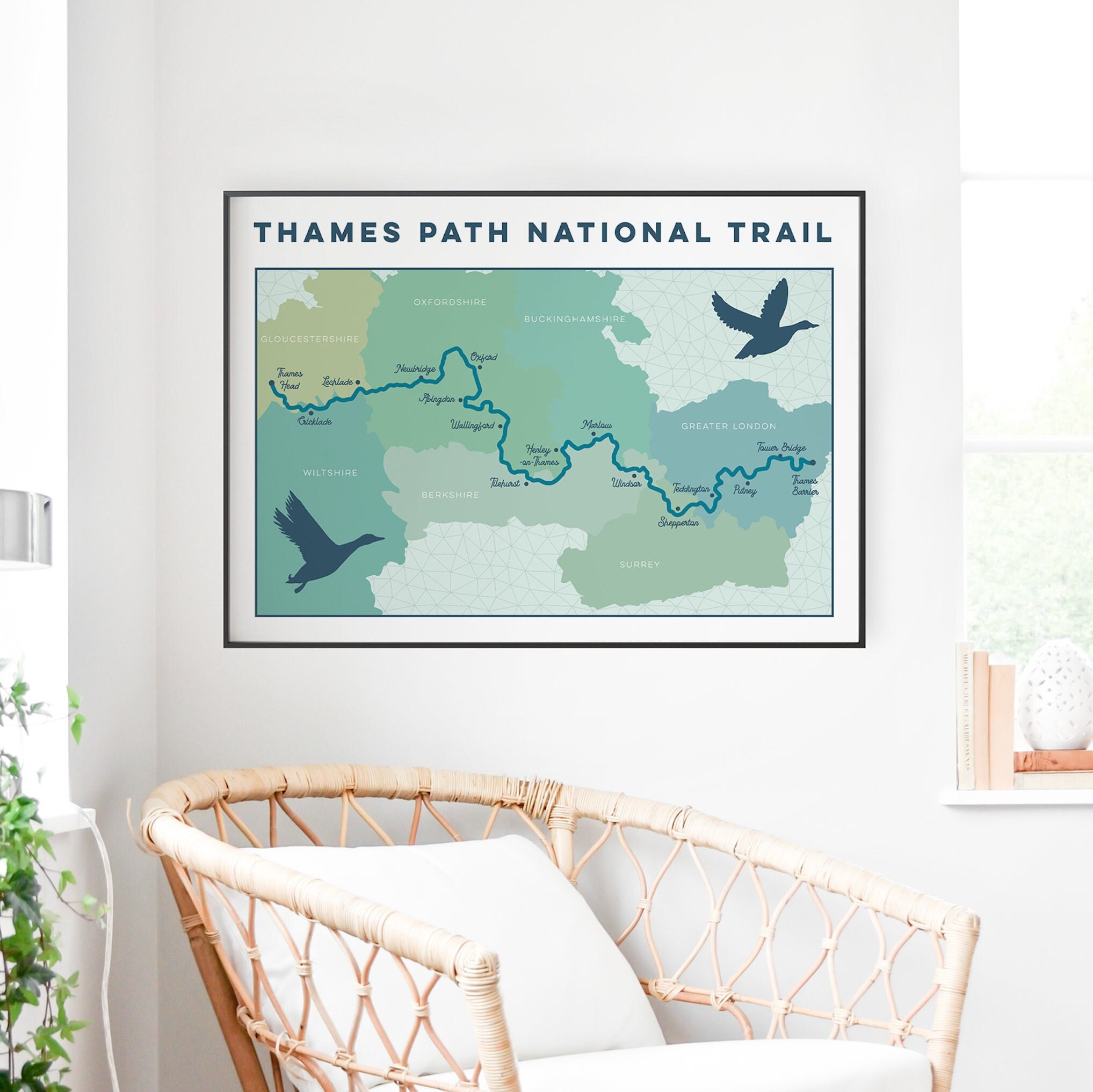 River Thames Path National Trail Map Art Print, Hiker Gift - Etsy UK