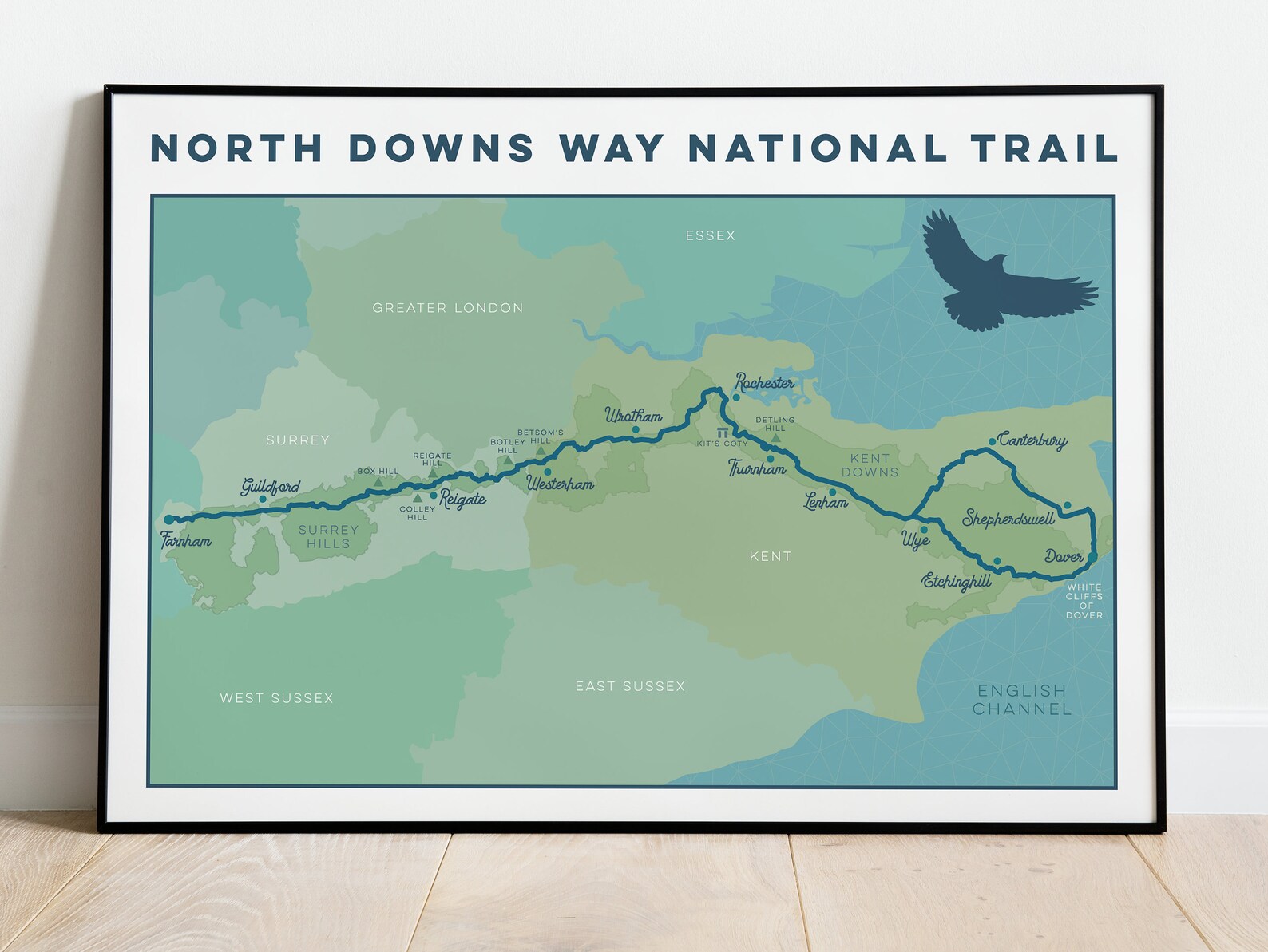North Downs Way Art Print: North Downs Map Art. National Trail Map ...