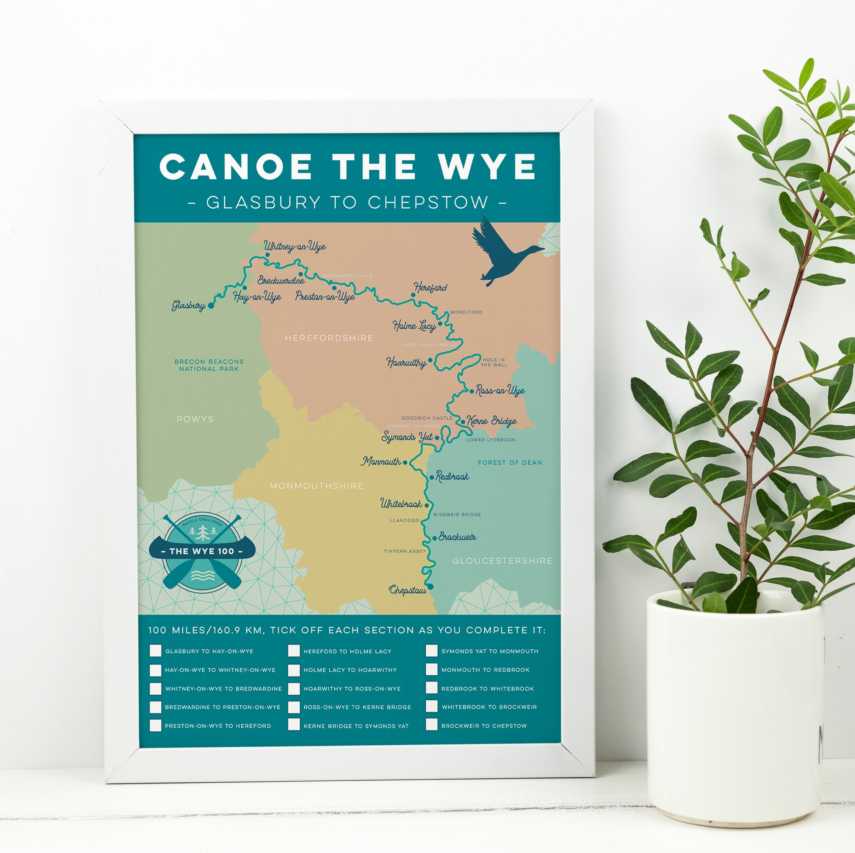 River Wye Canoe Map Art Print: Wye 100 Paddling Trail - Etsy UK