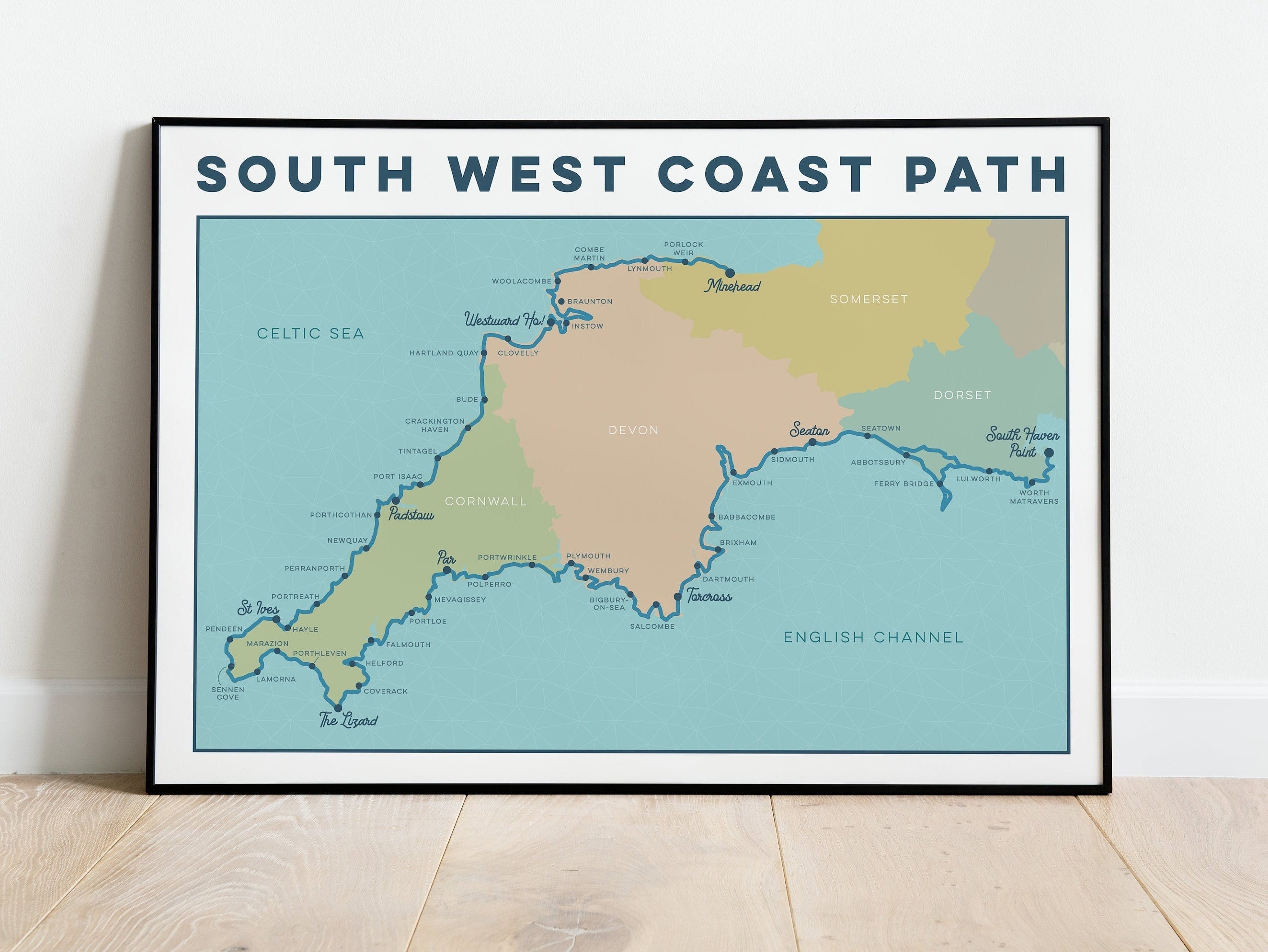 South West Coast Path Art Print: Trail Map Wall Art With - Etsy UK