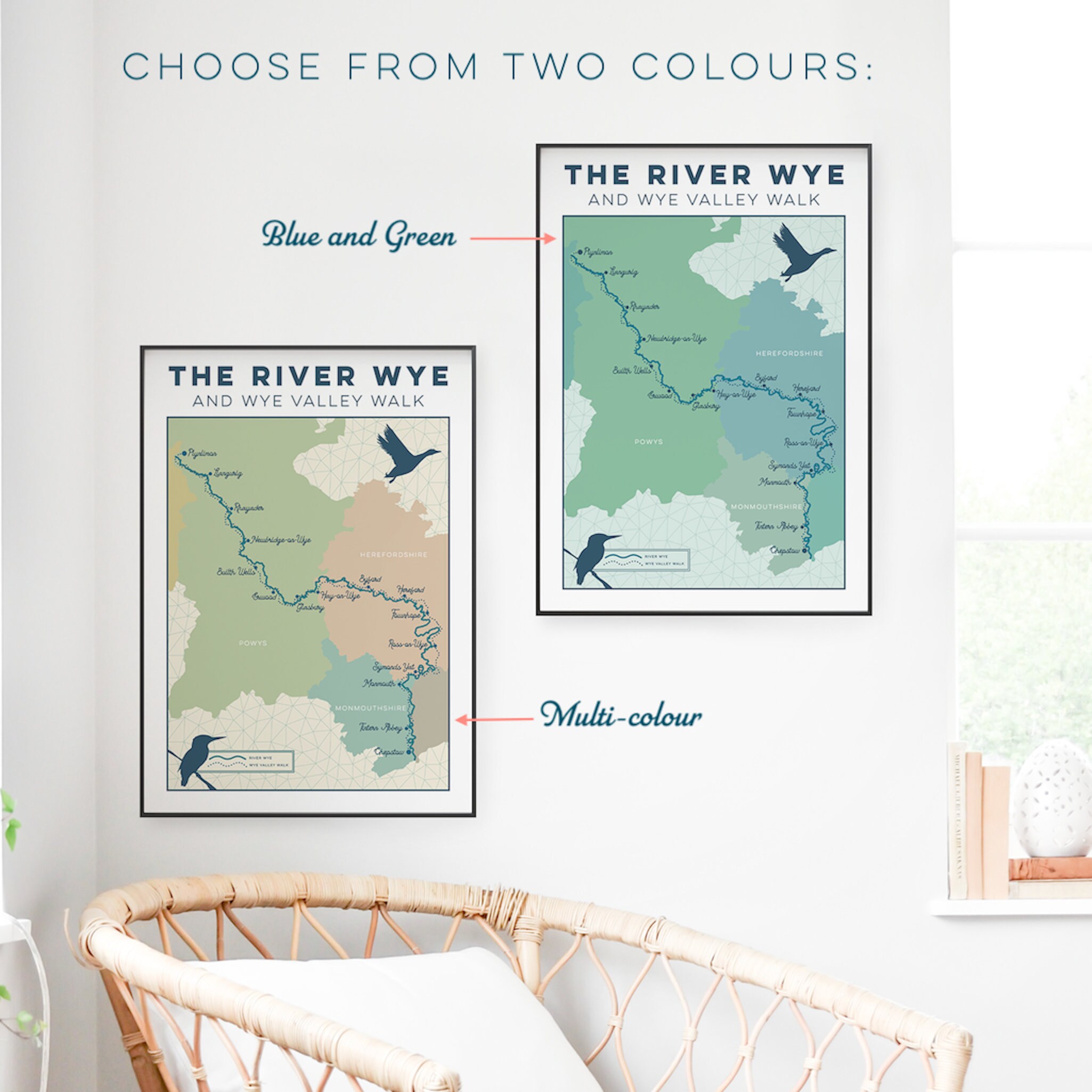 River Wye Art Print With Wye Valley Walk. Wall Art, Trail Map Art, Map ...