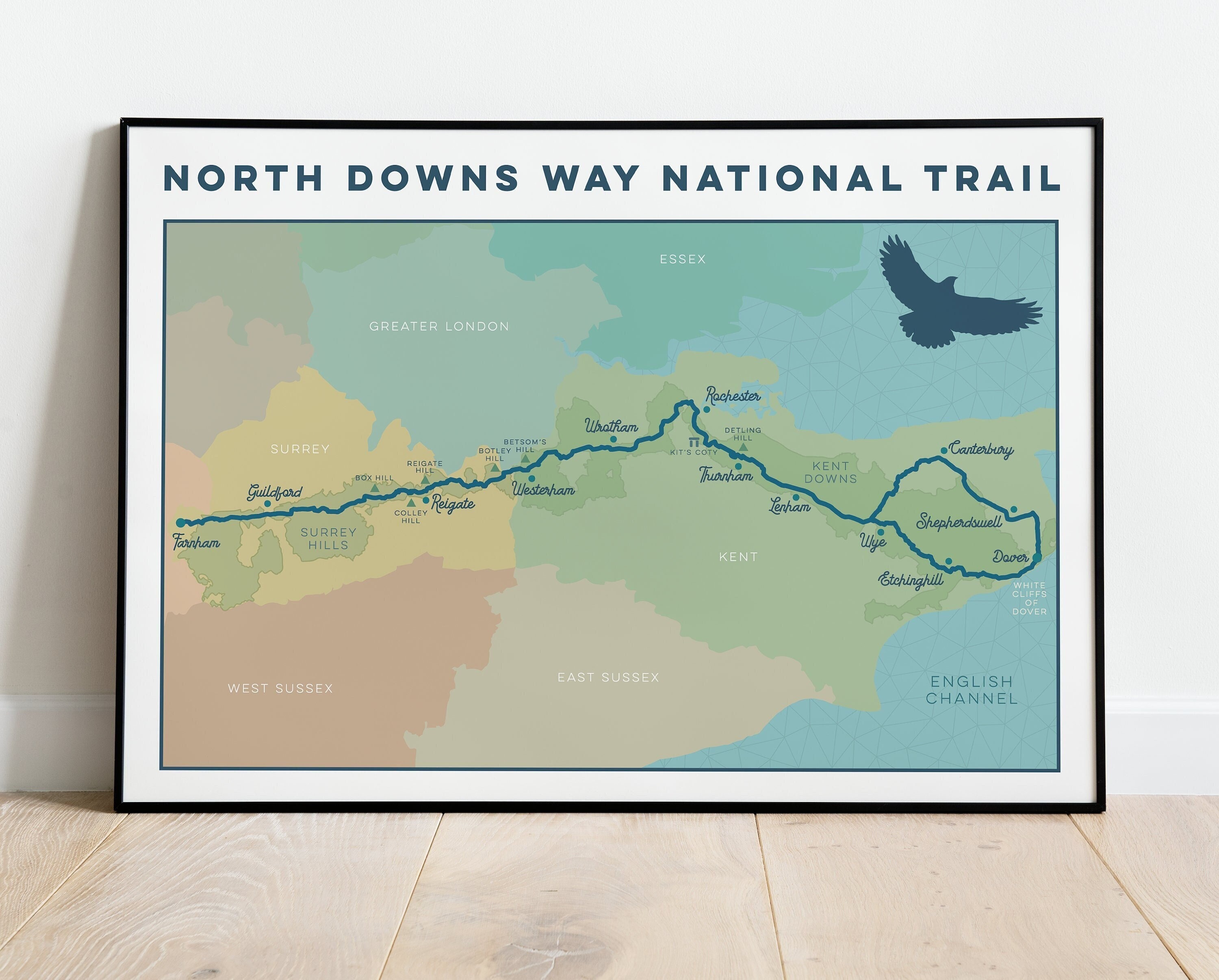 North Downs Way Art Print: North Downs Map Art. National Trail Map ...