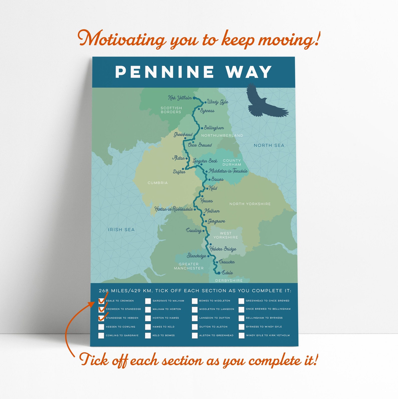 Pennine Way Art Print: Pennine Trail Map Art. Pennines Wall Art, Trail ...