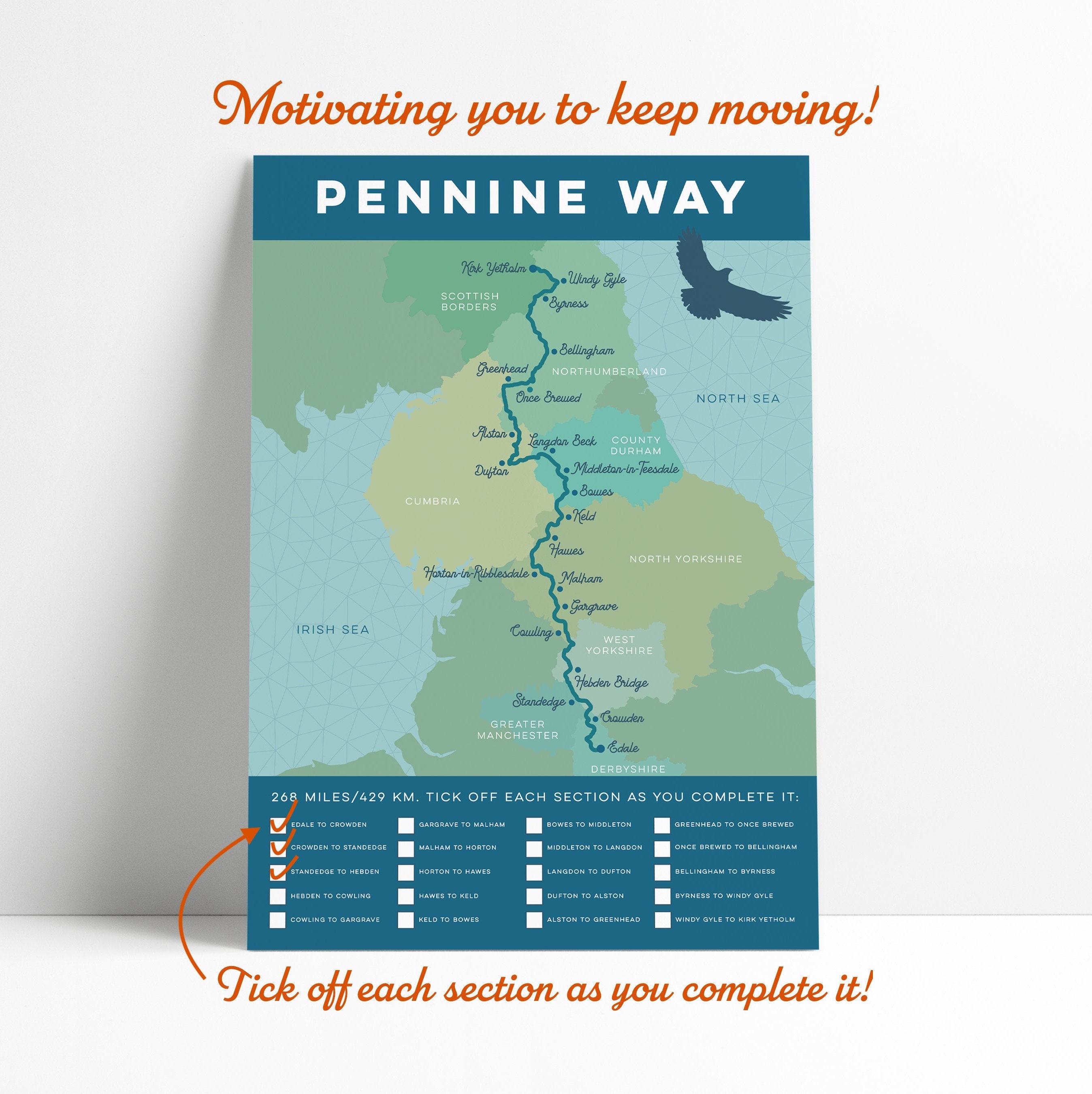 Pennine Way Art Print: Pennine Trail Map Art. Pennines Wall | Etsy