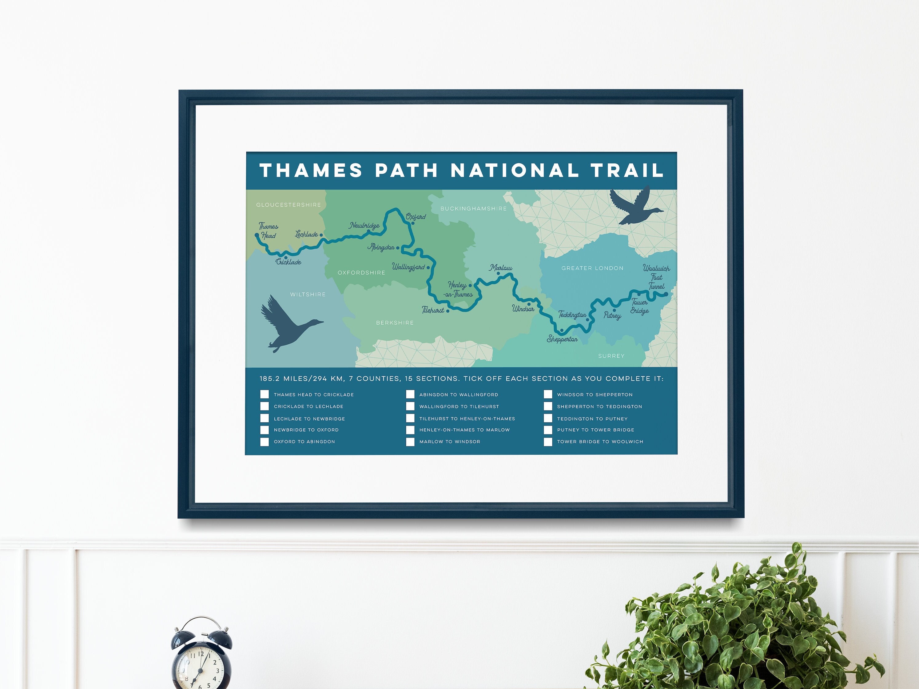 Thames Path Map With Checklist: River Thames Wall Art Print, Thames ...