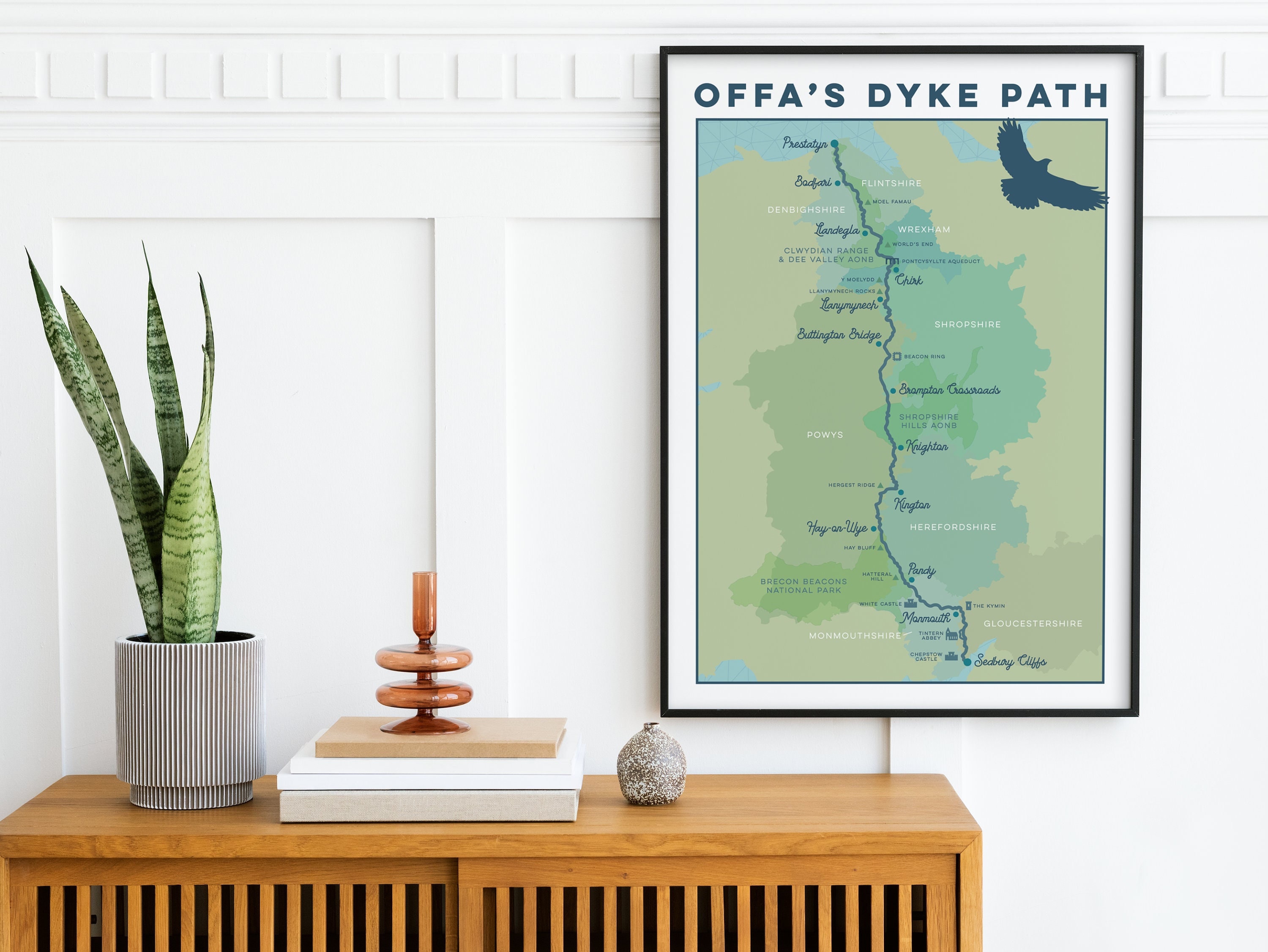 Offa's Dyke Path Art Print: Trail Map Wall Art. National Trail Wales ...