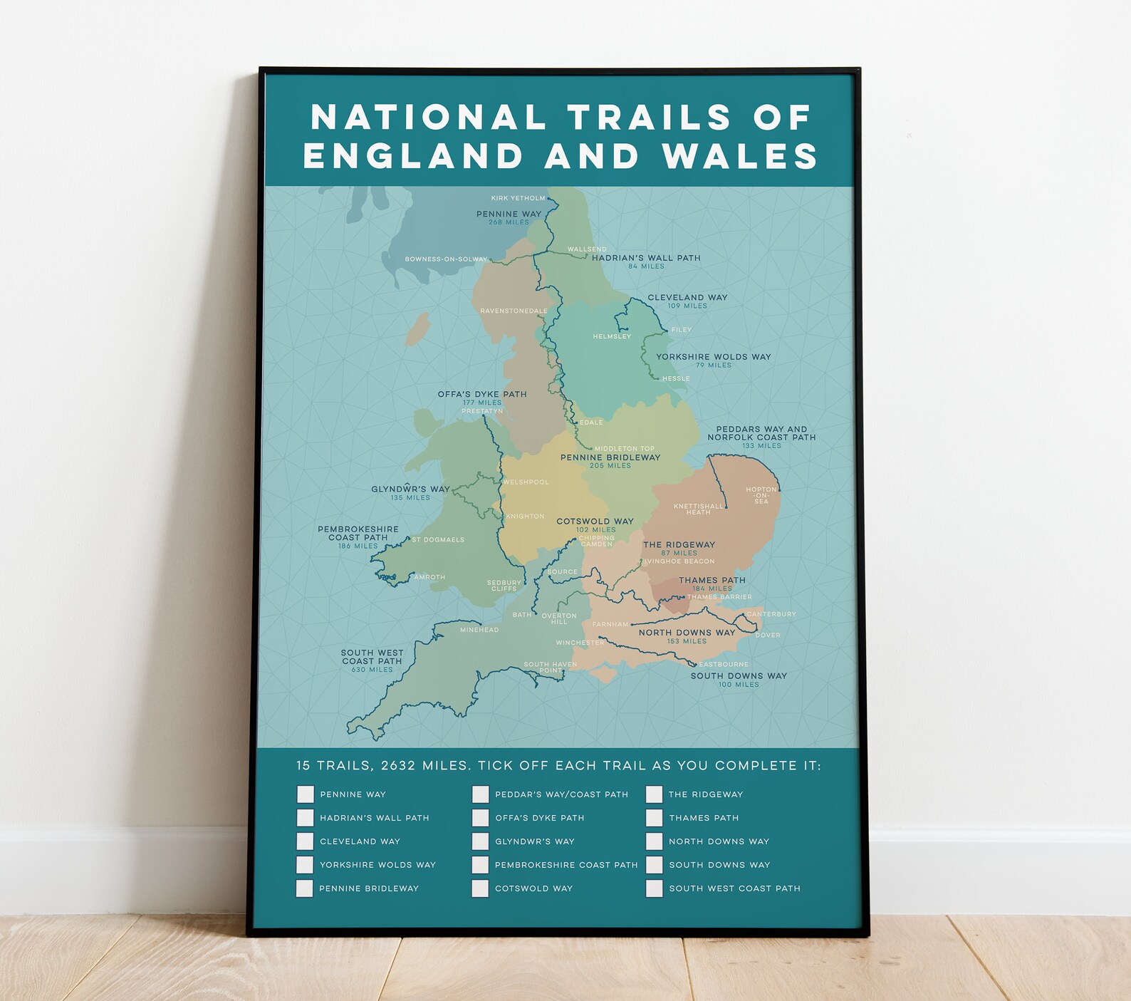 National Trail Wall Art Print: Walking Trail Map Print to Tick - Etsy UK