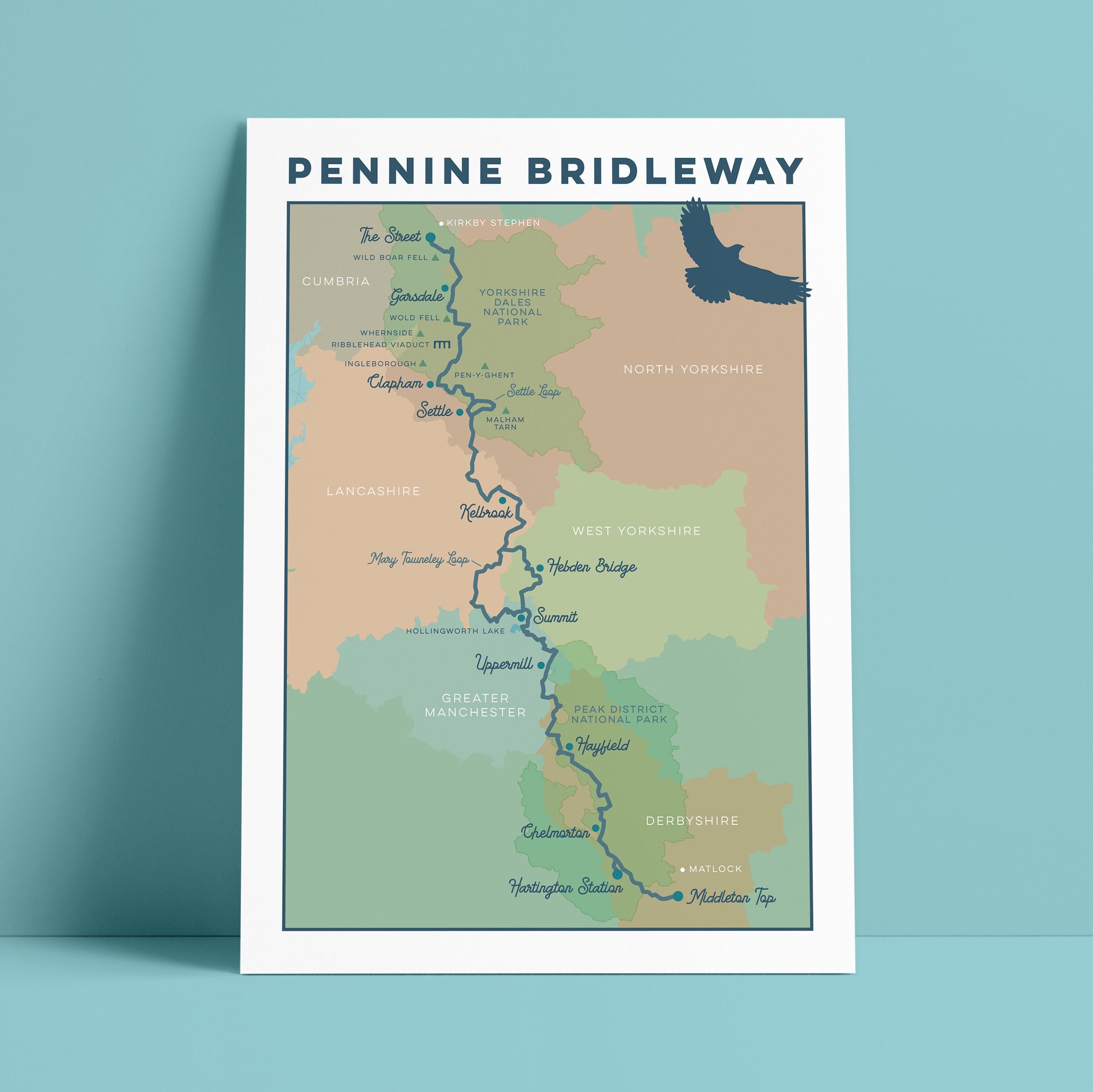 Pennine Bridleway Map Art Print. Pennine Bridleway Trail Map Print ...