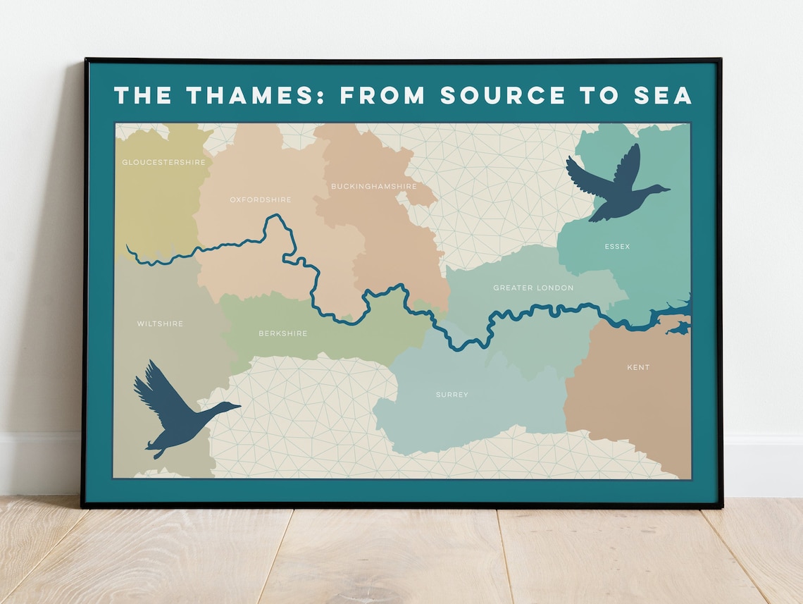 River Thames Map: Source to Sea Art Print. Map Art River Wall | Etsy