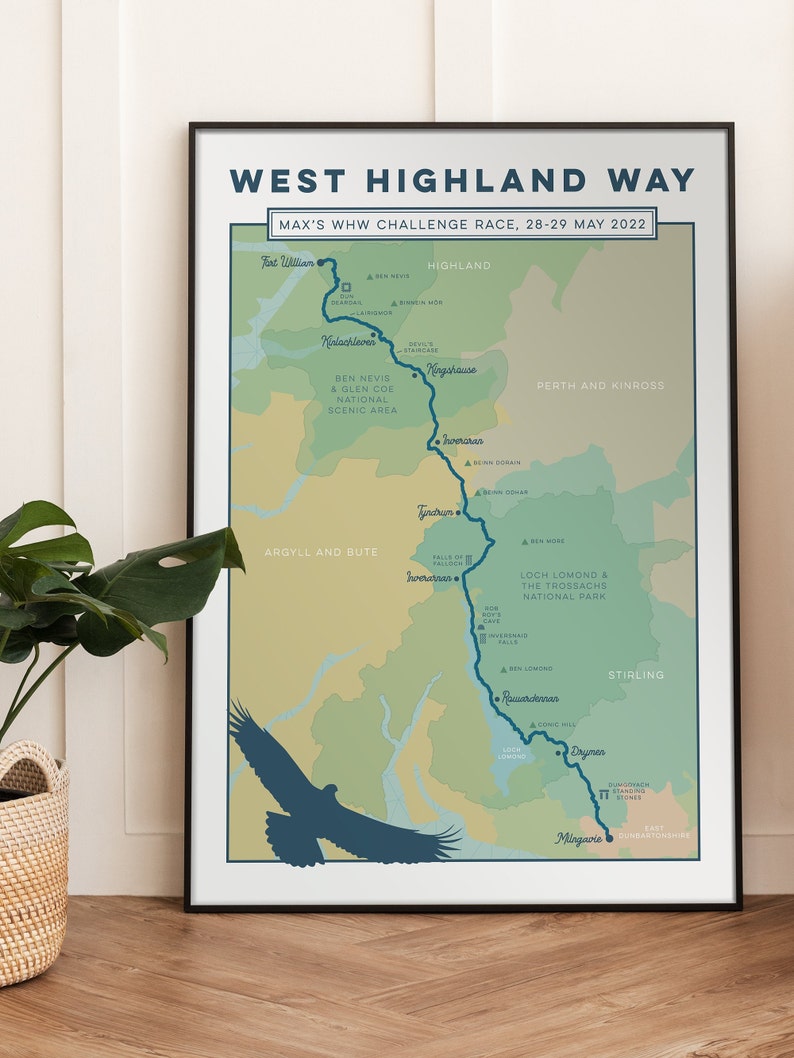 Personalised West Highland Way Art Print: Gift for Walkers. WHW Map ...