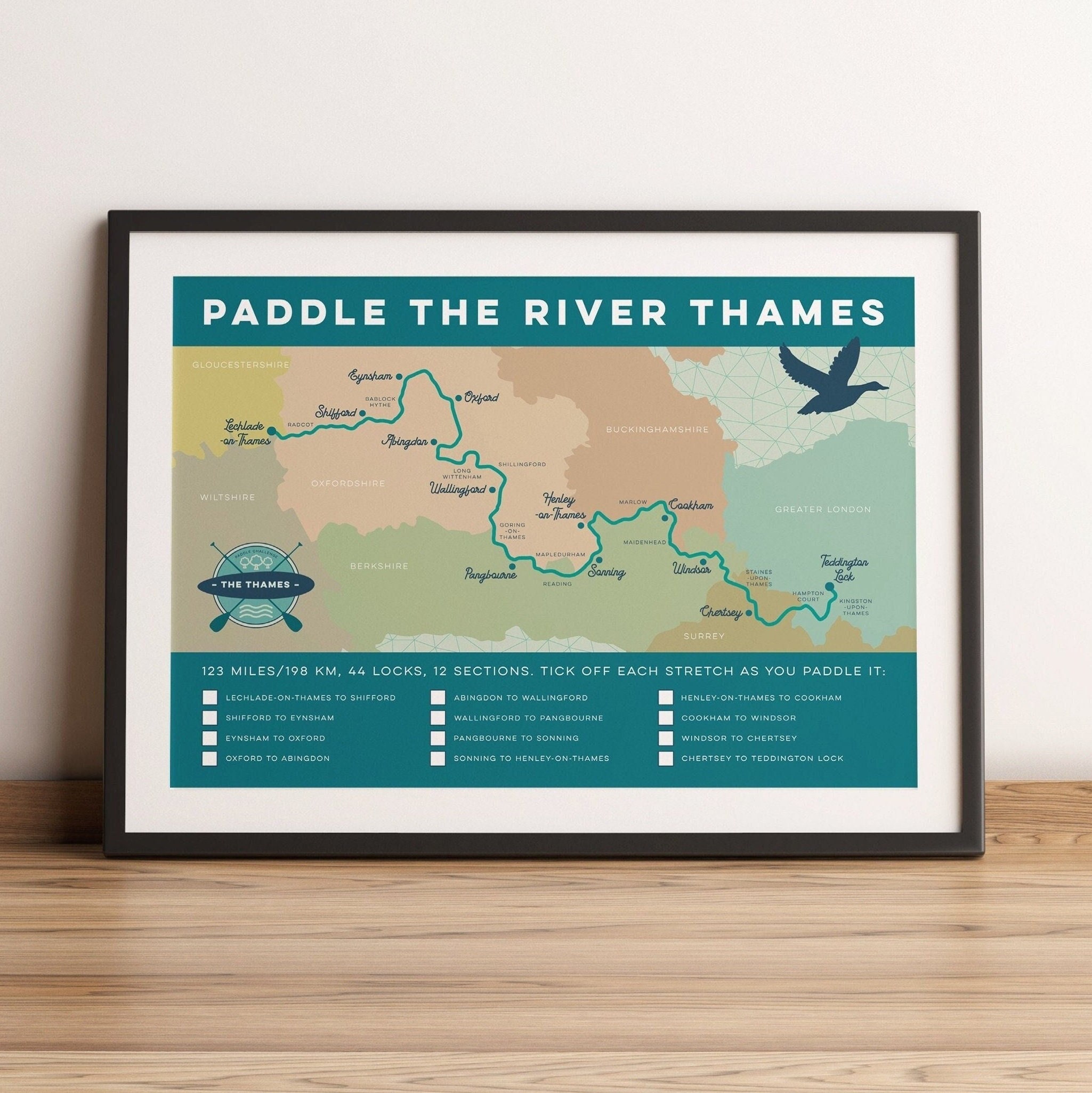 River Thames Map Print: Thames Art Print Trail Map Art, Wall Art, Map ...