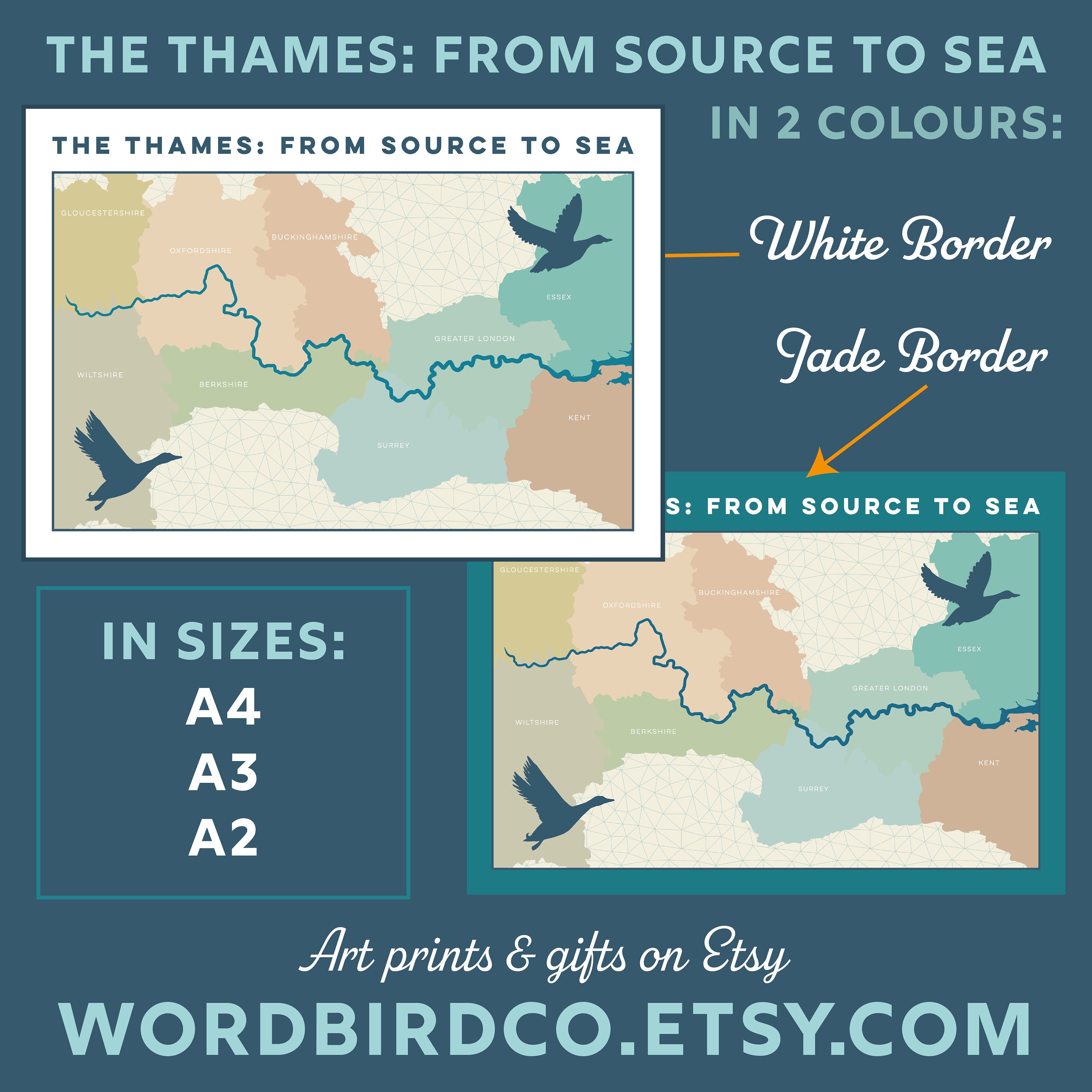 River Thames Map: Source to Sea Art Print. Map Art River Wall | Etsy