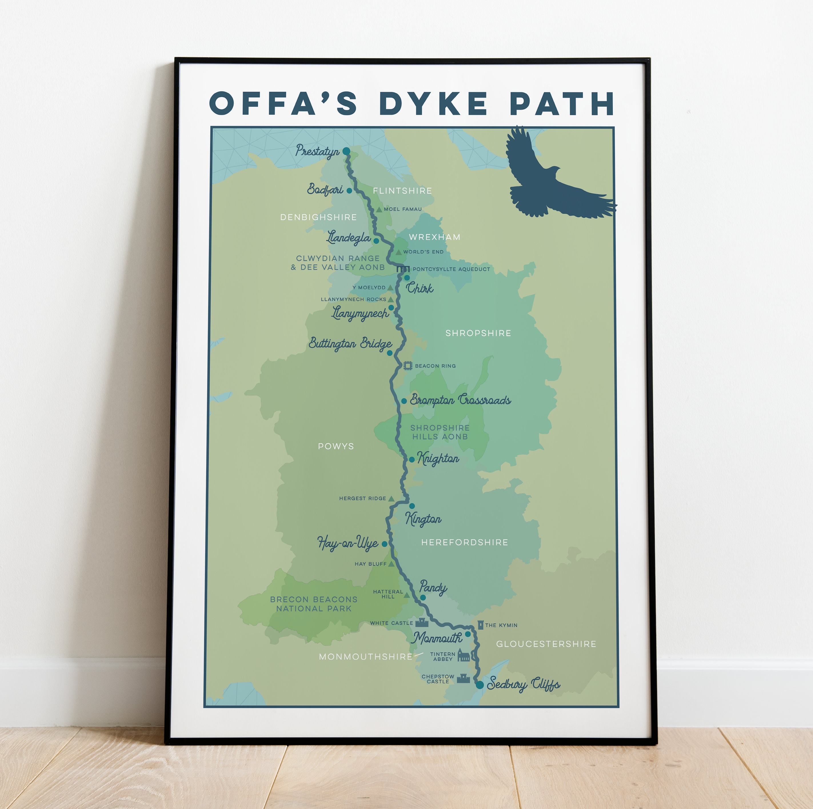 Offa's Dyke Path Art Print: Trail Map Wall Art. National Trail Wales ...