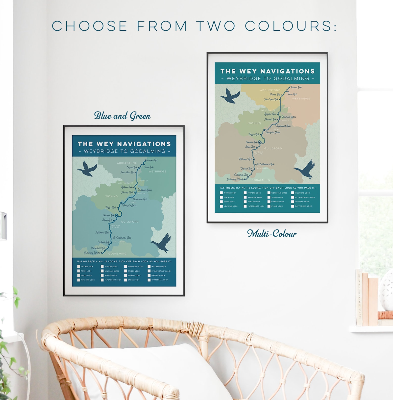 River Wey Art: Weybridge to Godalming, Wey Navigation Art Print, Surrey ...