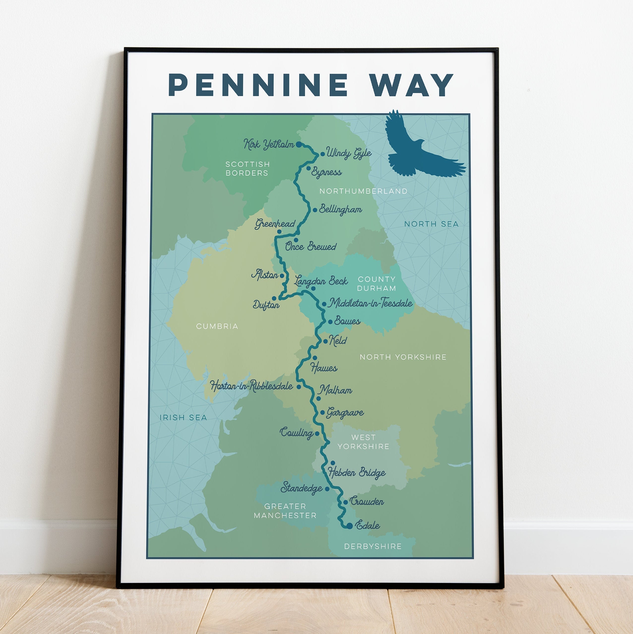 Pennine Way Map Art Print. Pennine Trail Map Print, Pennines Wall Art ...