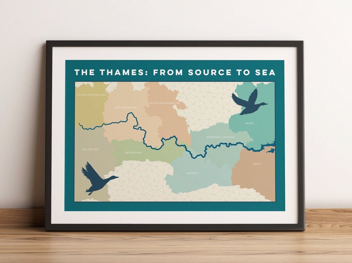 River Thames Map: Source to Sea Art Print. Map Art, River Wall Art ...
