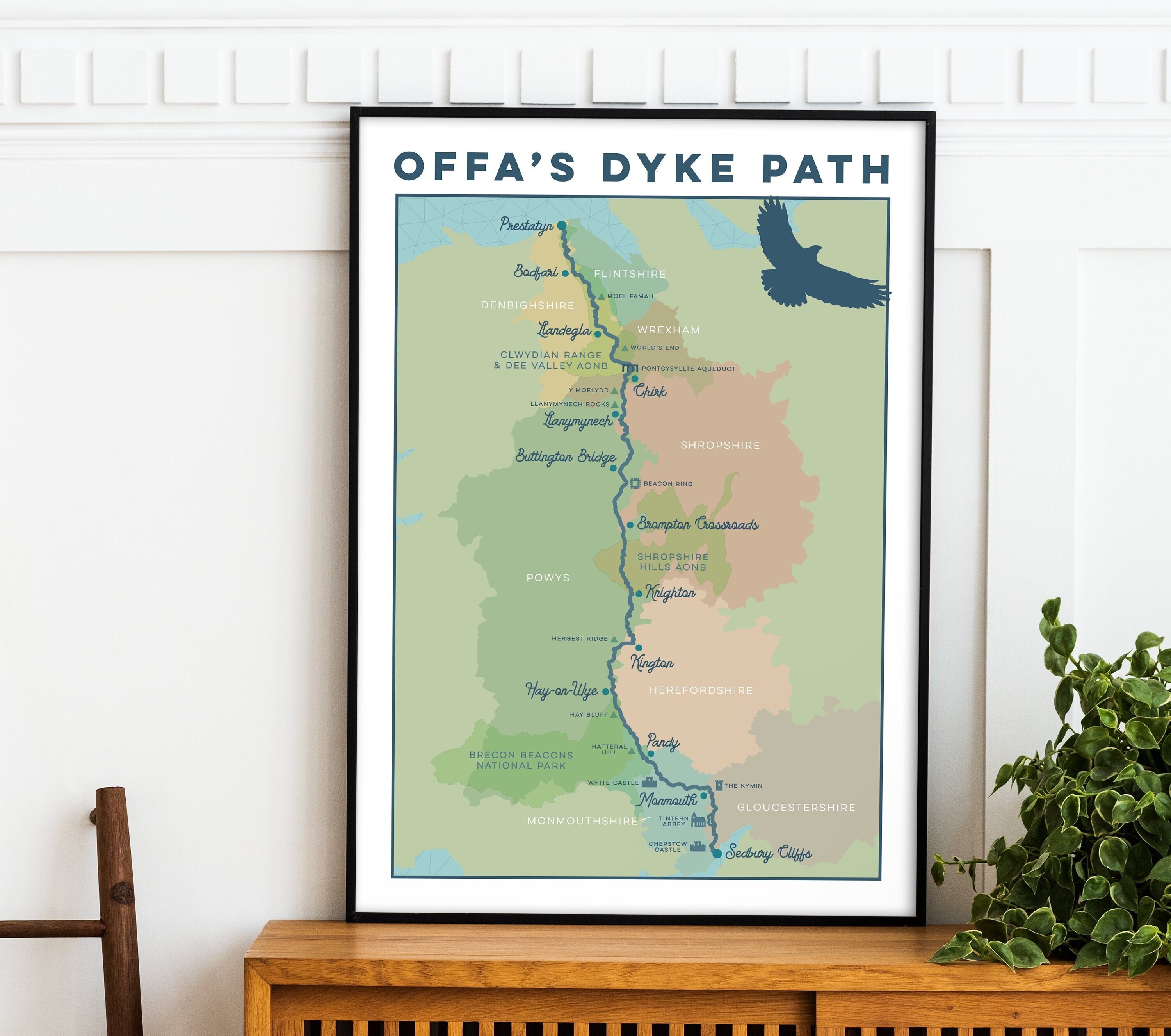 Offa's Dyke Path Art Print: Trail Map Wall Art. National Trail Wales ...