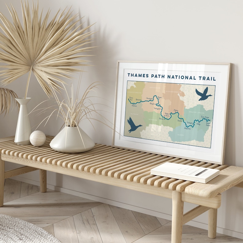 River Thames Path National Trail Map Art Print, Hiker Gift - Etsy