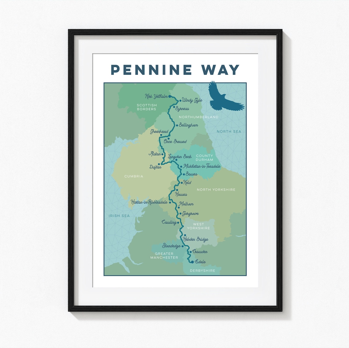 Pennine Way Map Art Print. Pennine Trail Map Print Pennines | Etsy