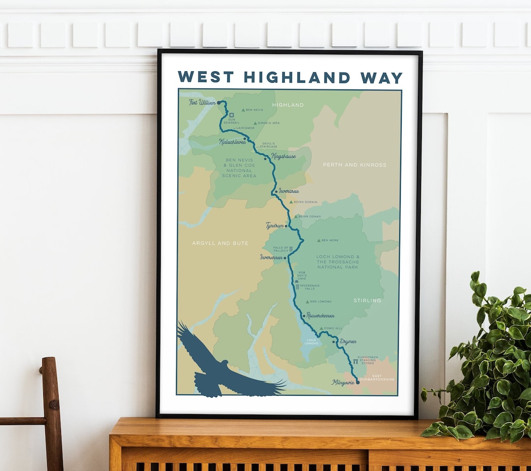 West Highland Way Map Art Print. WHW Map Print, West Highlands Wall Art ...