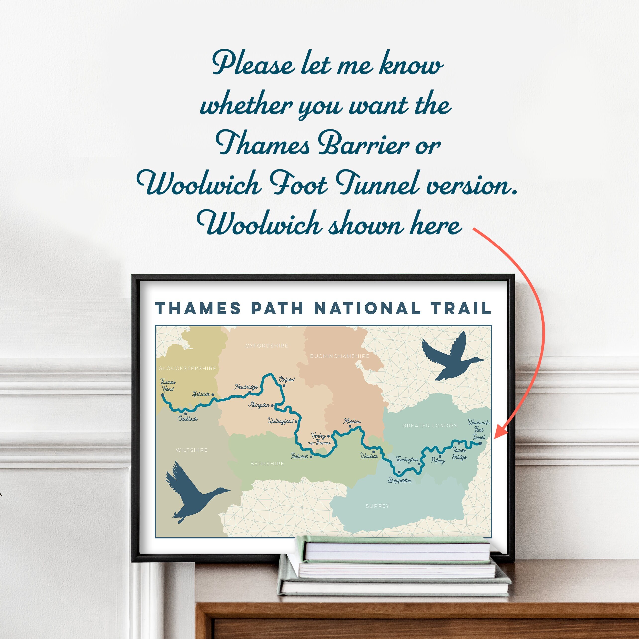 River Thames Path National Trail Map Art Print, Hiker Gift - Etsy UK