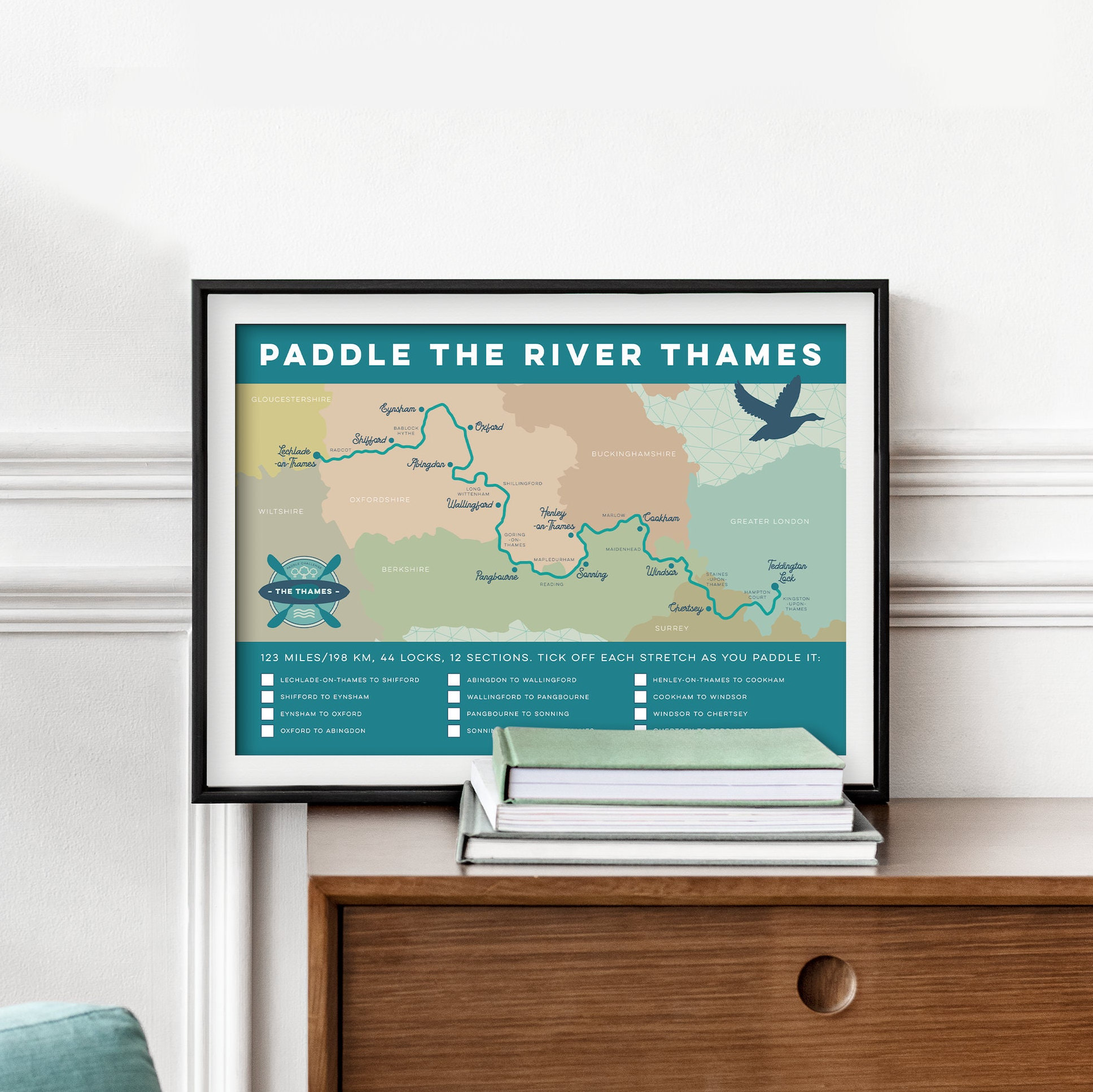 River Thames Map Print: Thames Art Print Trail Map Art, Wall Art, Map ...