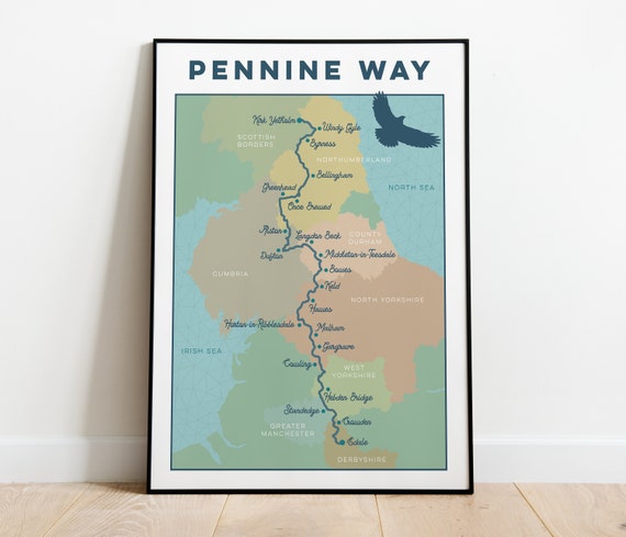 Pennine Way Map Art Print. Pennine Trail Map Print Pennines | Etsy