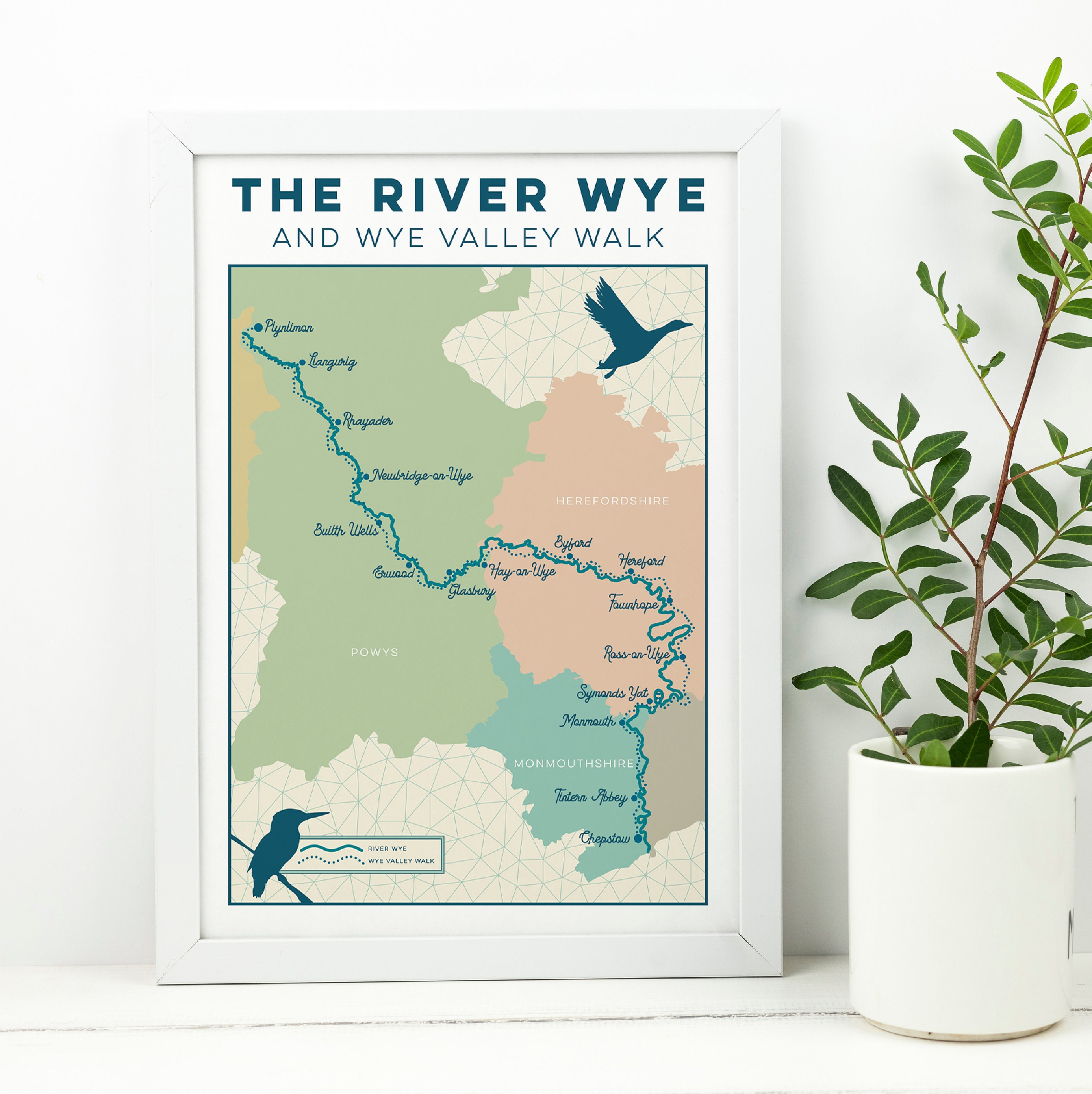 River Wye Art Print With Wye Valley Walk. Wall Art, Trail Map Art, Map ...